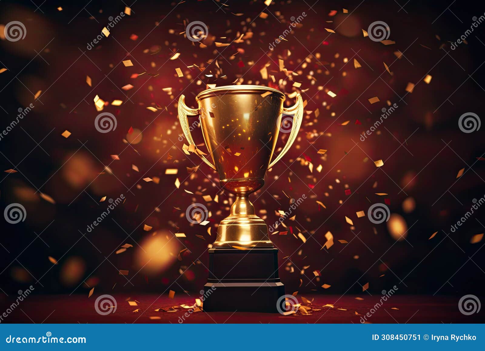 Gold First Place Winners Trophy with Confetti Stock Illustration ...