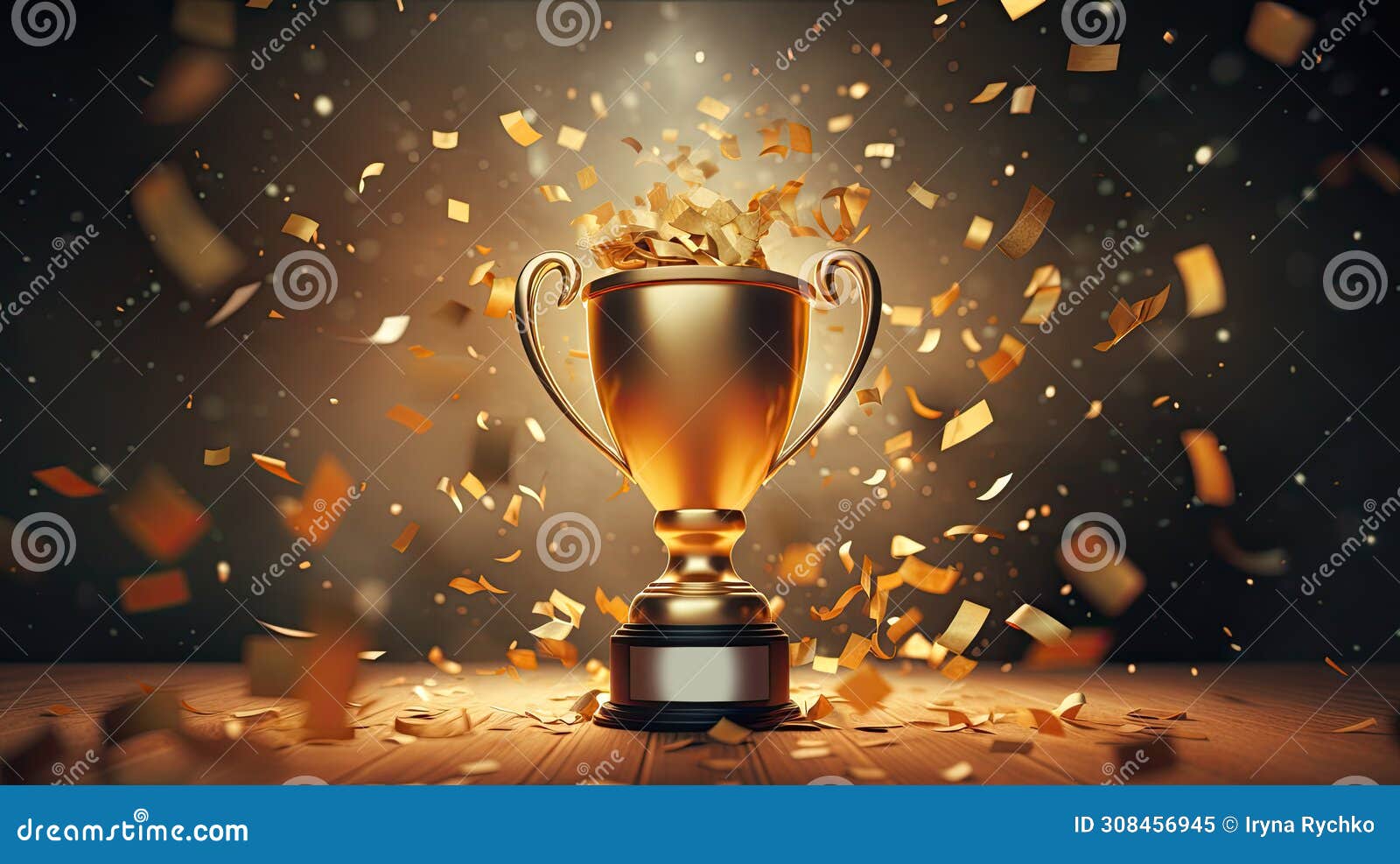 Gold First Place Winners Trophy with Confetti Stock Image - Image of ...