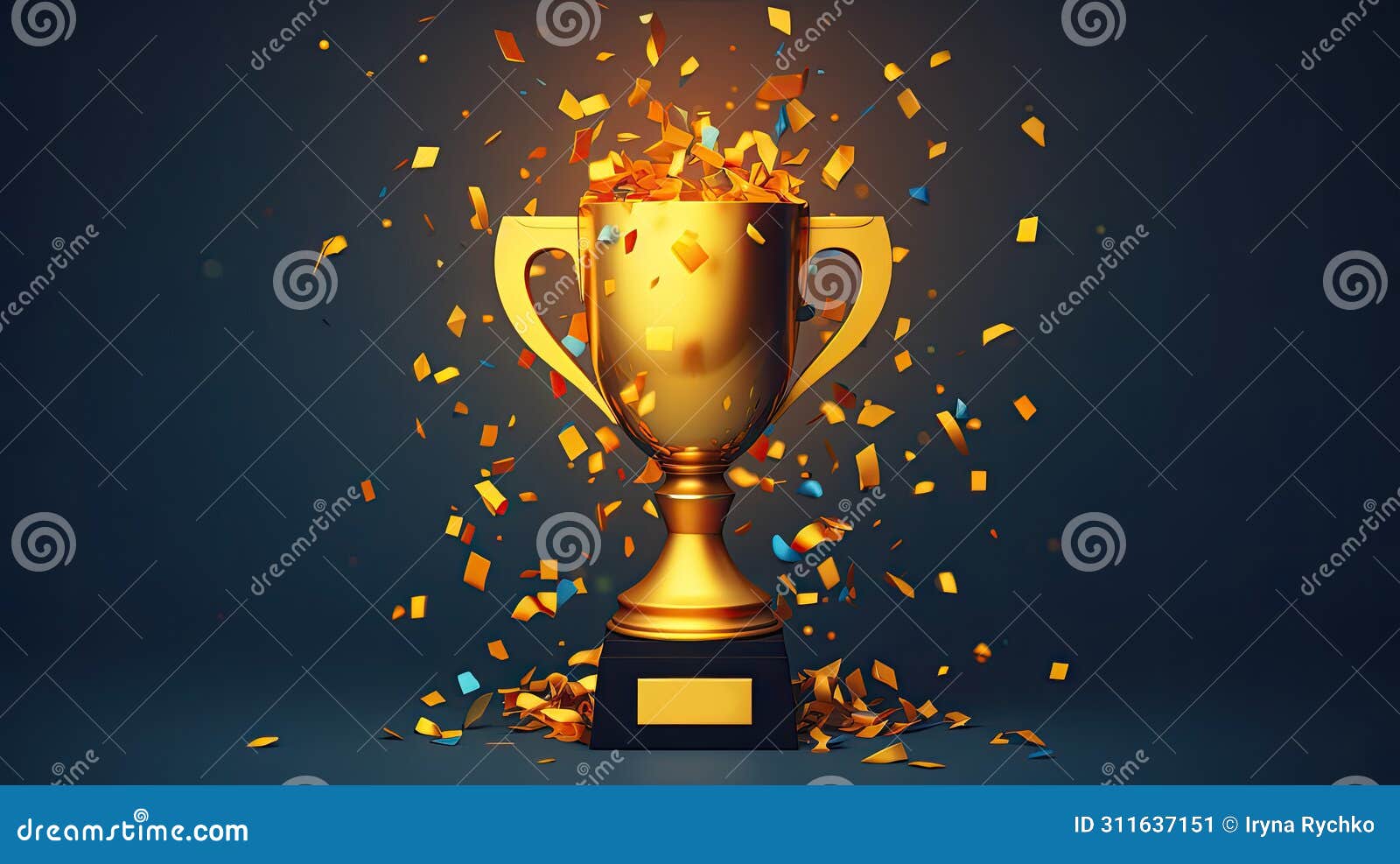 Gold First Place Winners Trophy with Confetti Stock Image - Image of ...
