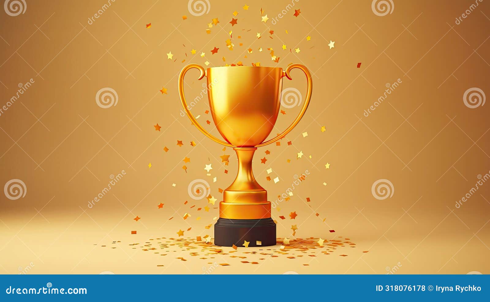 Gold First Place Winners Trophy with Confetti Stock Illustration ...