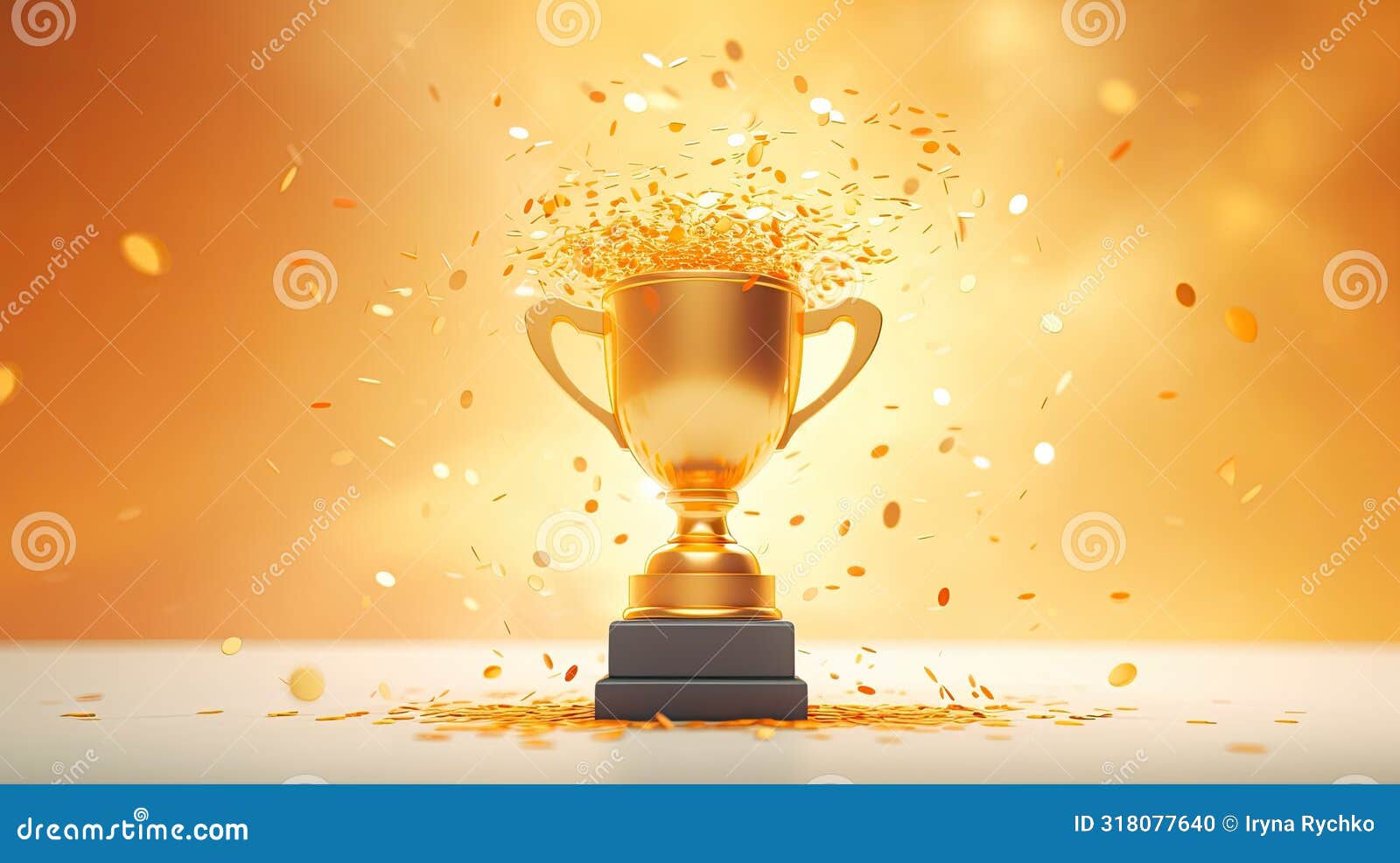 Gold First Place Winners Trophy with Confetti Stock Illustration ...