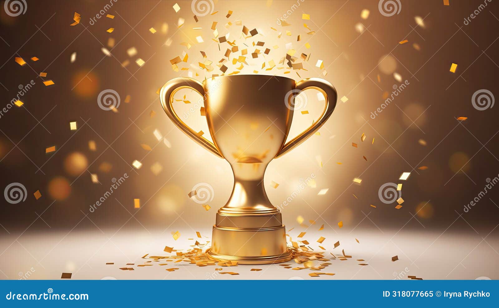 Gold First Place Winners Trophy with Confetti Stock Illustration ...
