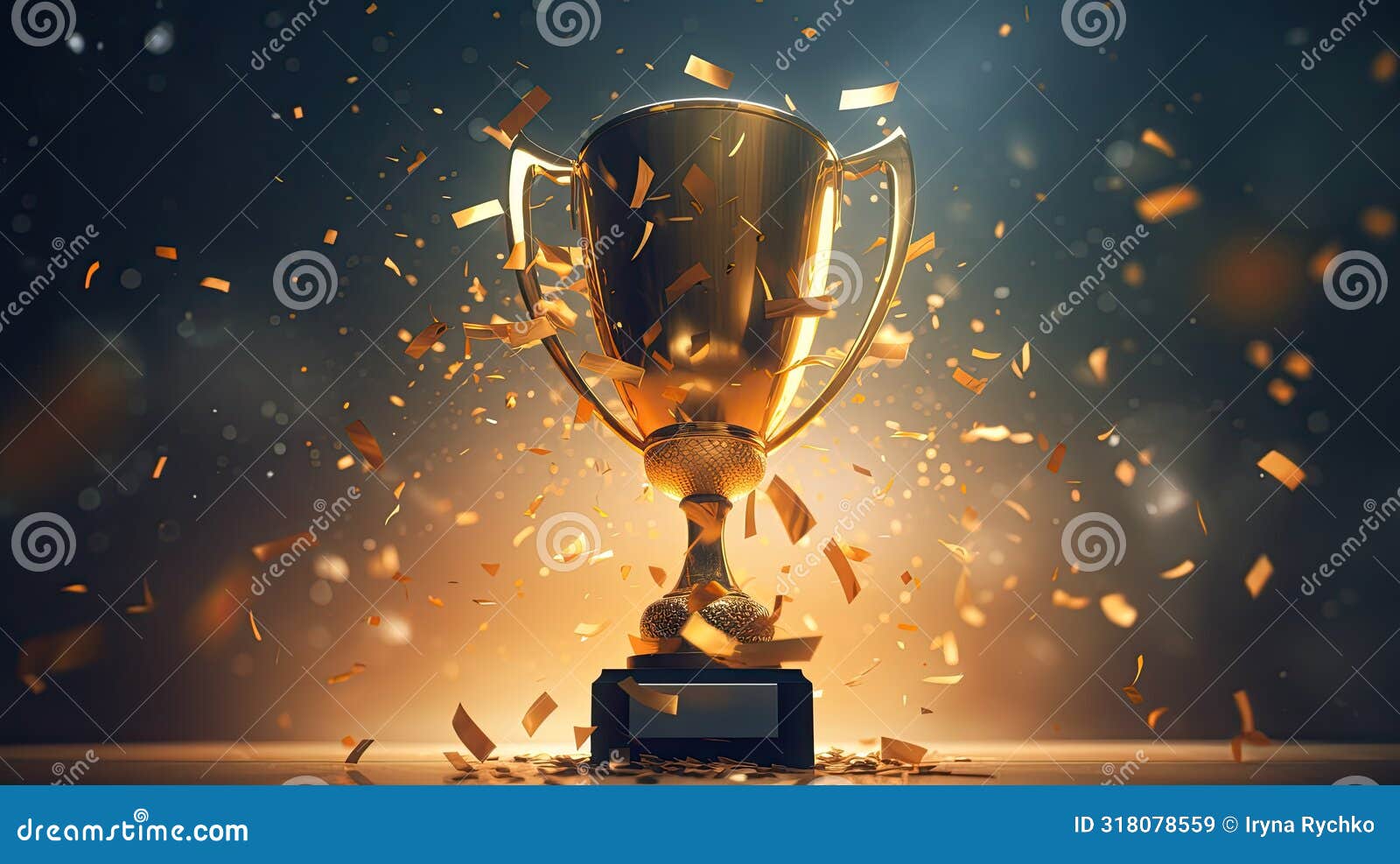 Gold First Place Winners Trophy with Confetti Stock Illustration ...