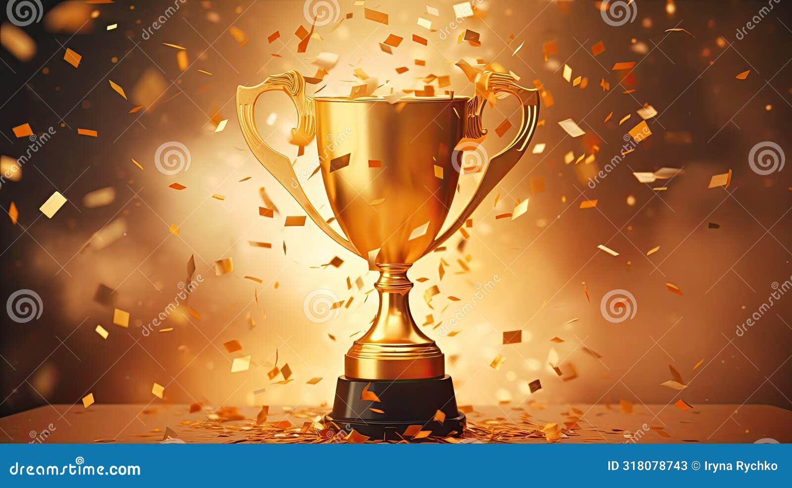 Gold First Place Winners Trophy with Confetti Stock Illustration ...