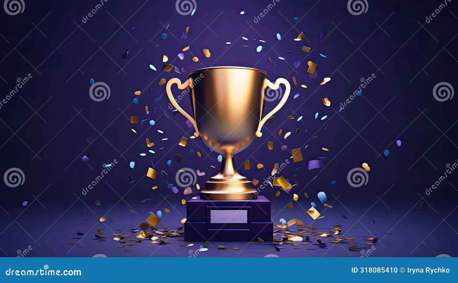 Gold First Place Winners Trophy with Confetti Stock Photo - Image of ...