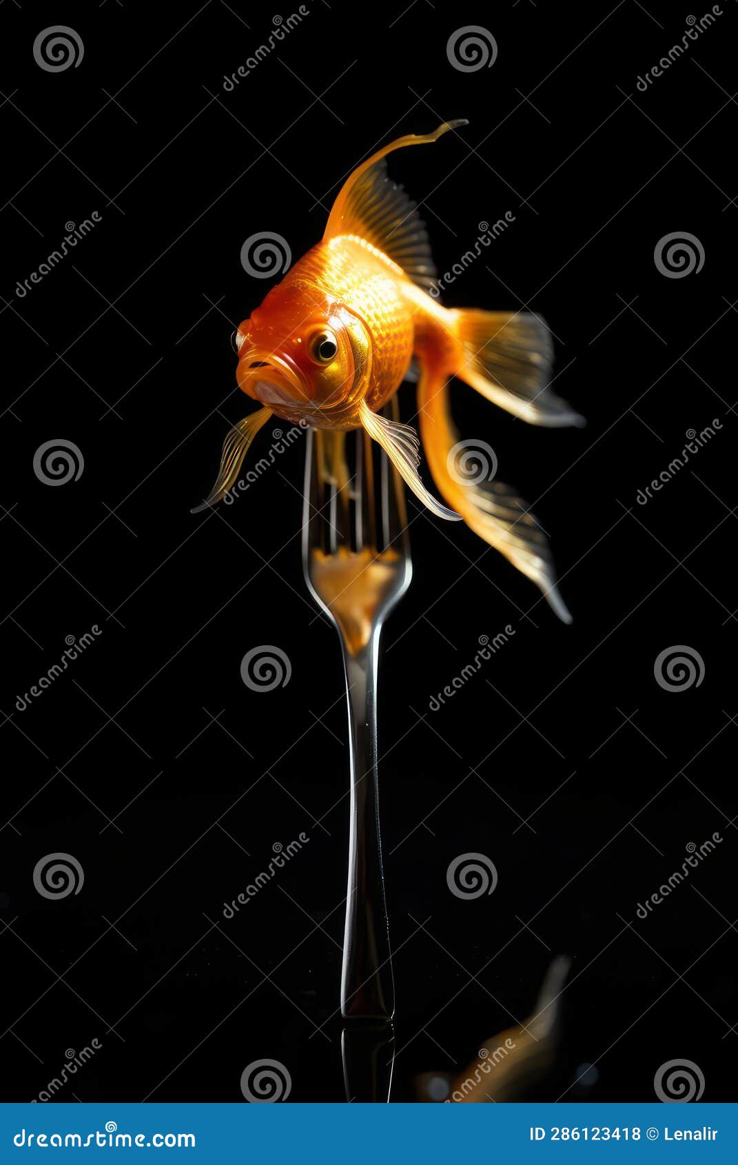 Gold fish on a fork stock illustration. Illustration of concept - 286123418