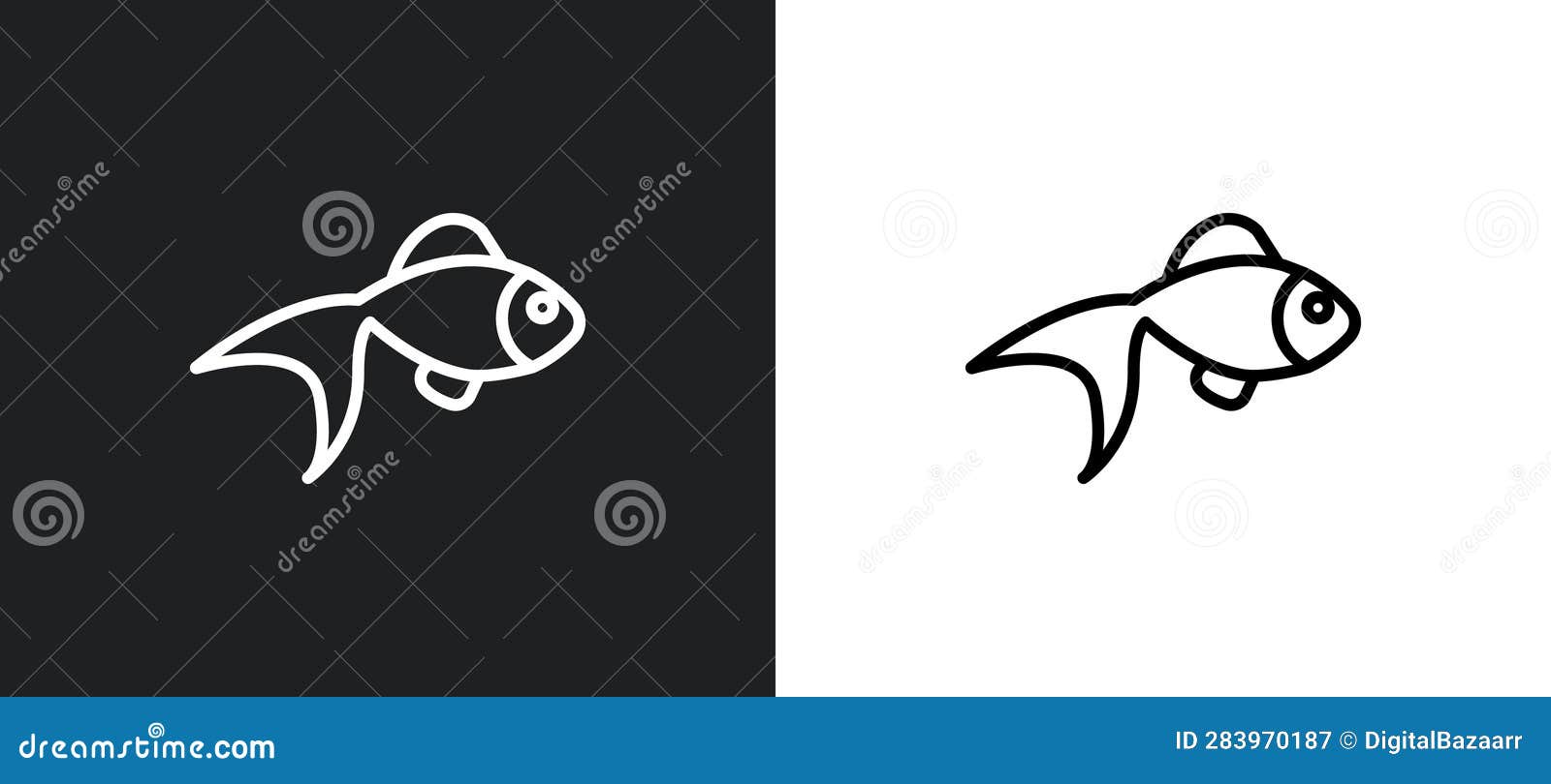 Gold Fish Outline Icon in White and Black Colors. Gold Fish Flat Vector ...