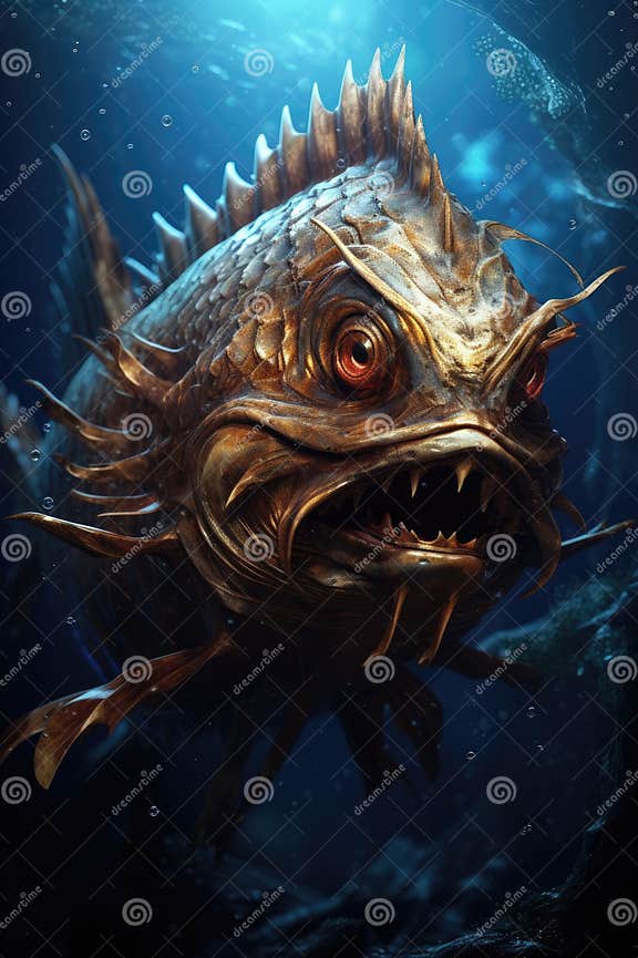 A Gold Fish with Sharp Teeth Stock Illustration - Illustration of ...