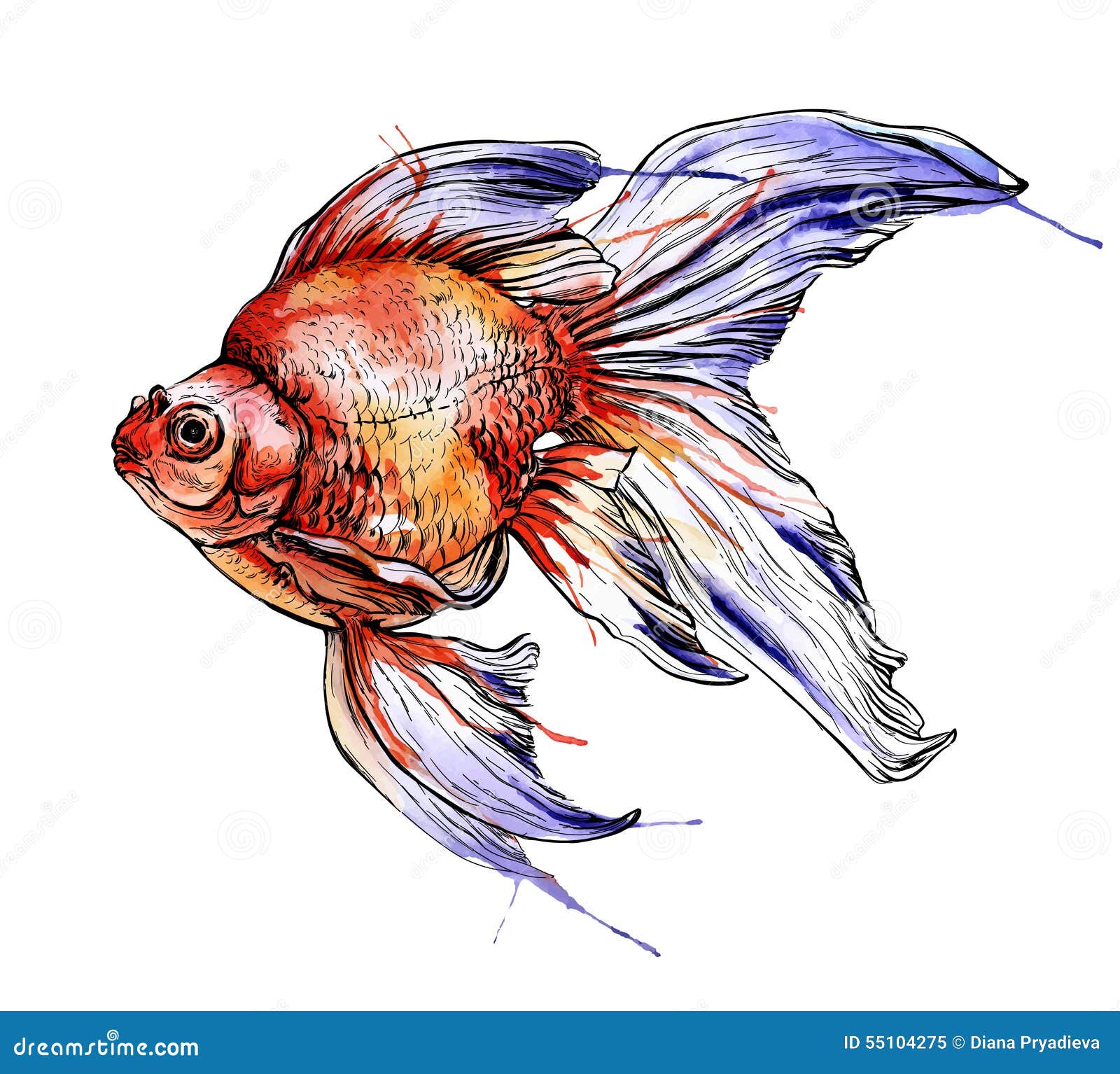 Fish Vector Illustration. Fish Soldier Black Outline On A White ...