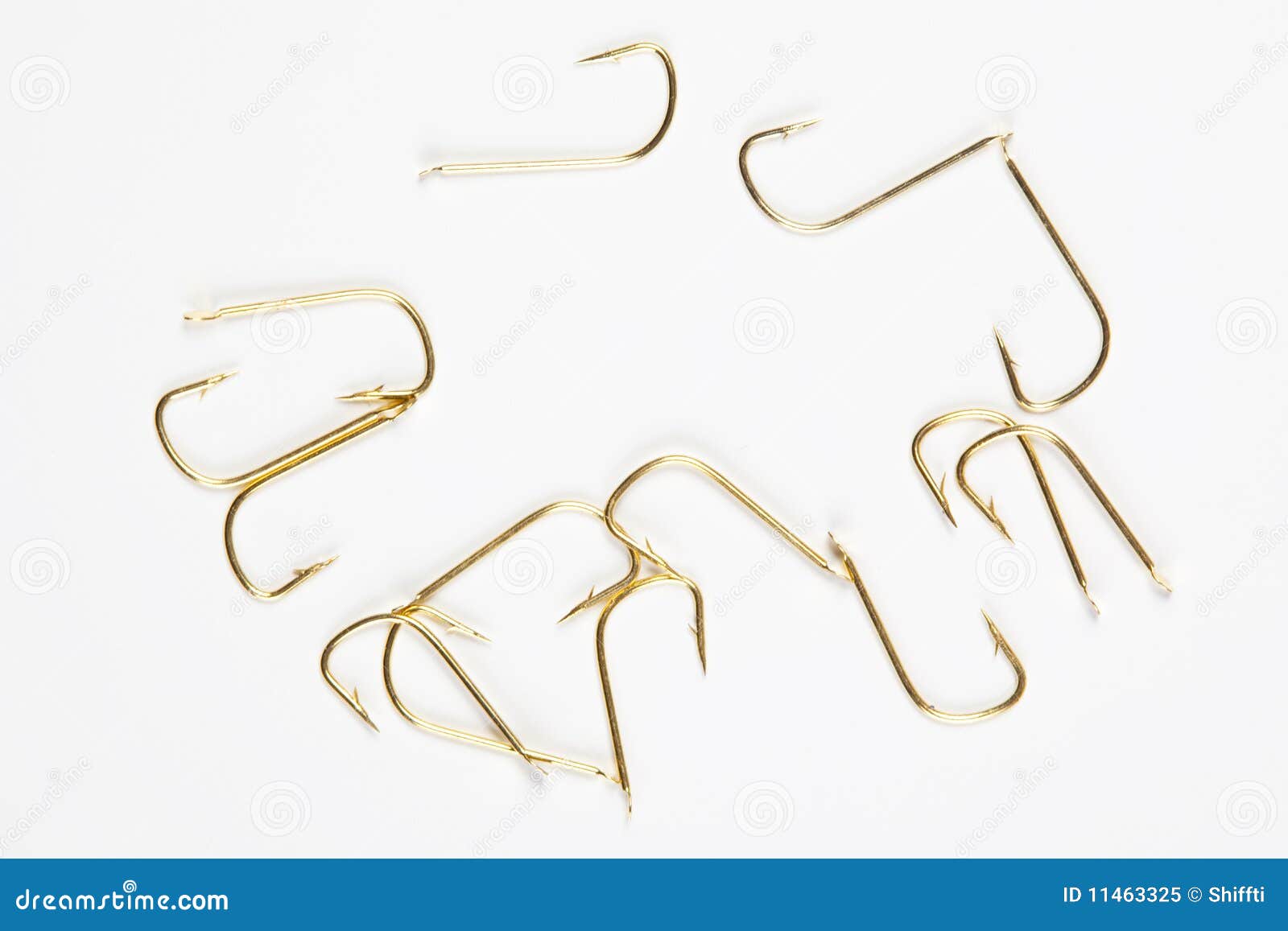 Gold Fishing Hooks on White Stock Image - Image of tackle, metal: 11463325