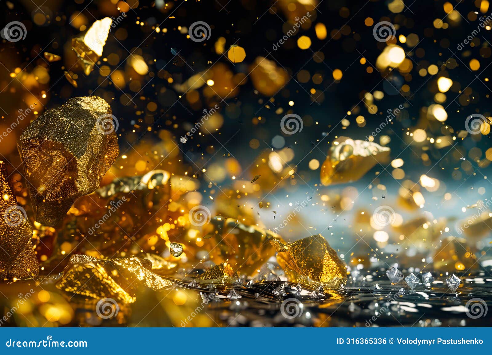 Gold Flakes Falling into Water Stock Photo - Image of flash, winter ...