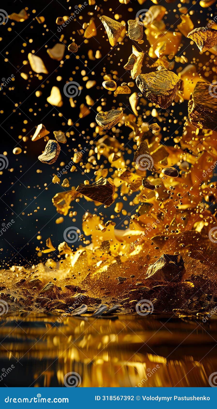 Gold Flakes Falling into Water Stock Photo - Image of floor, water ...