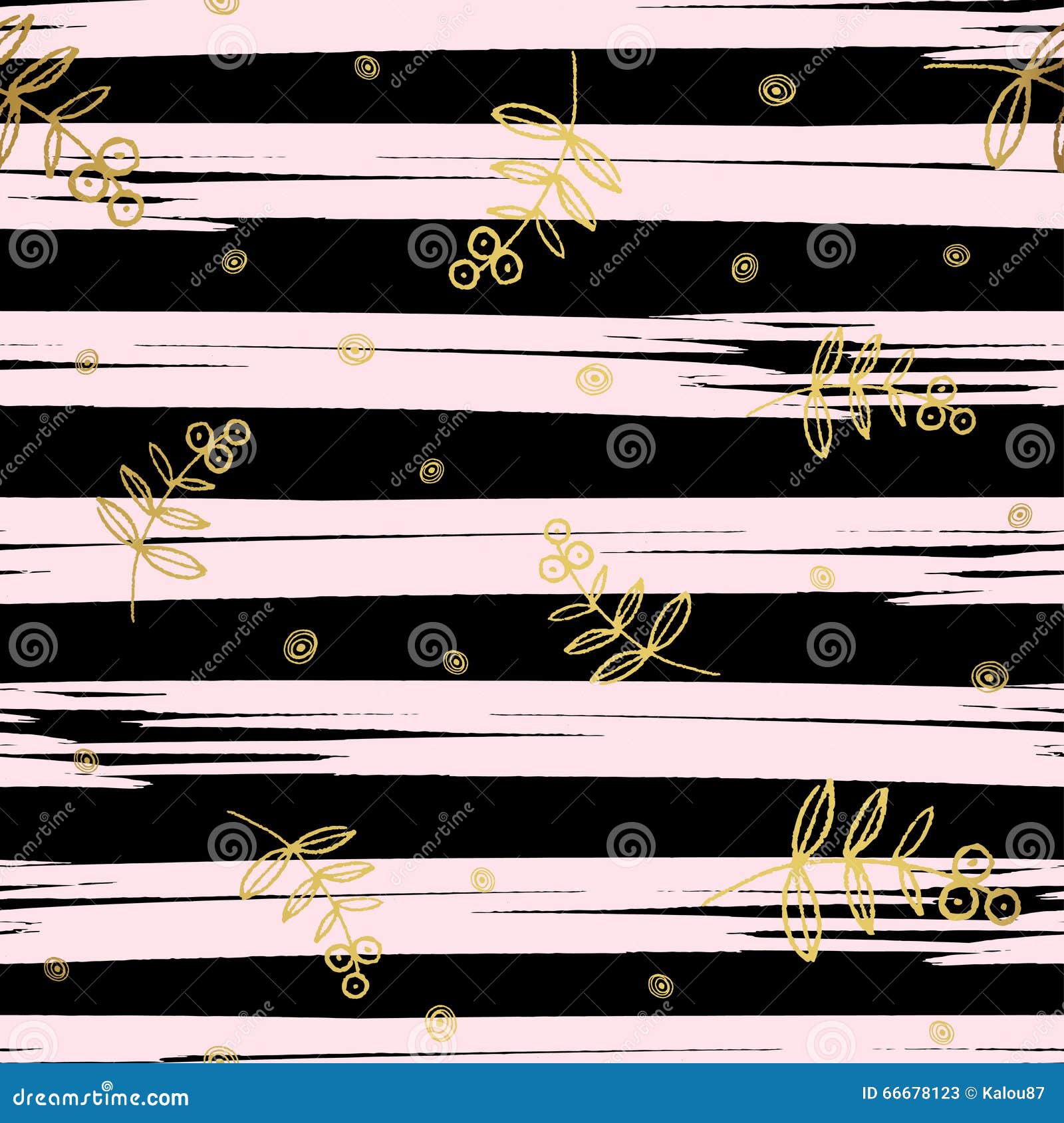 Gold Floral Elements on Stripe Background. Vector Pattern Stock Vector ...