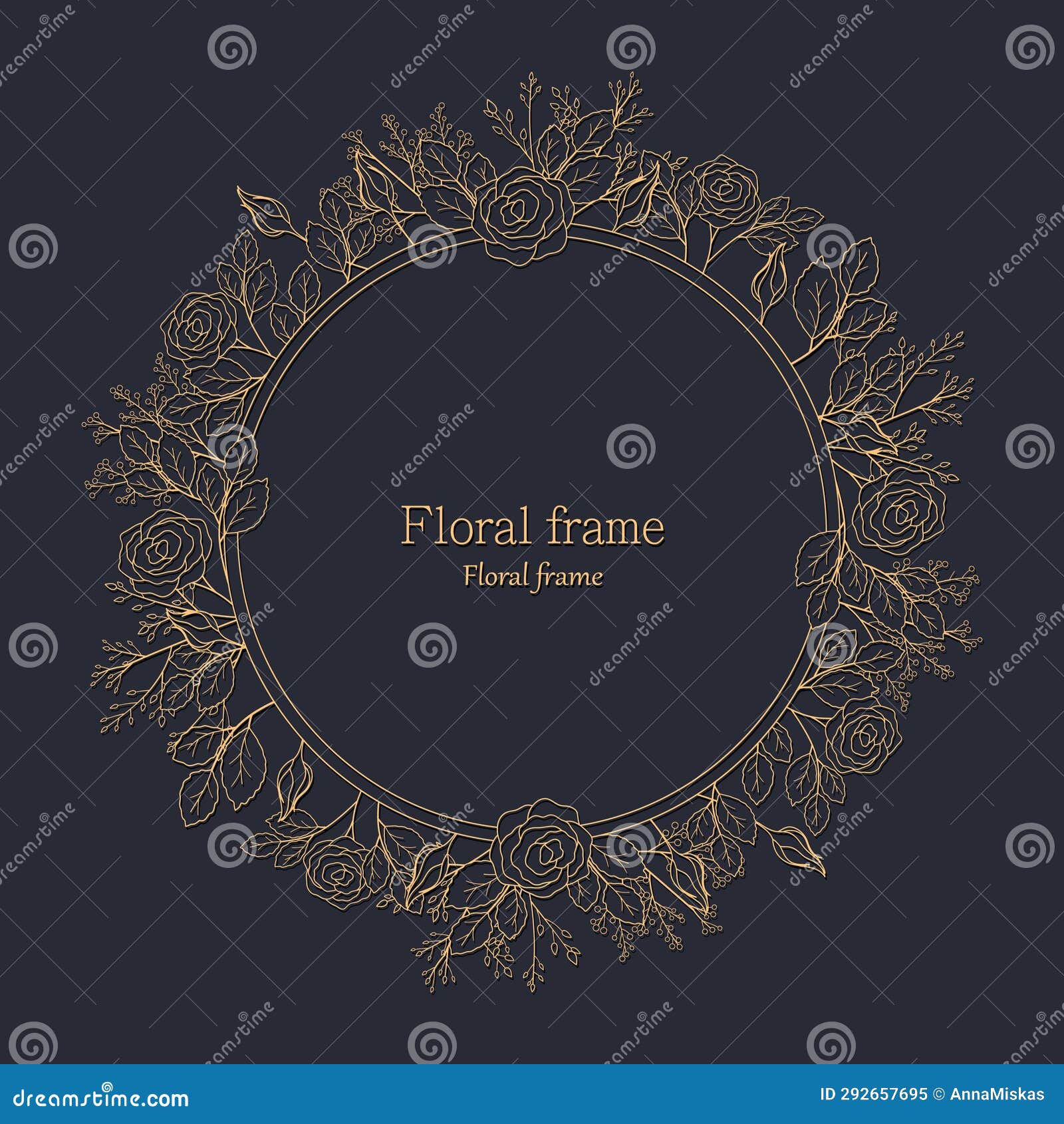 Gold Floral Frame with Roses, Gold Design with Flowers. Stock ...