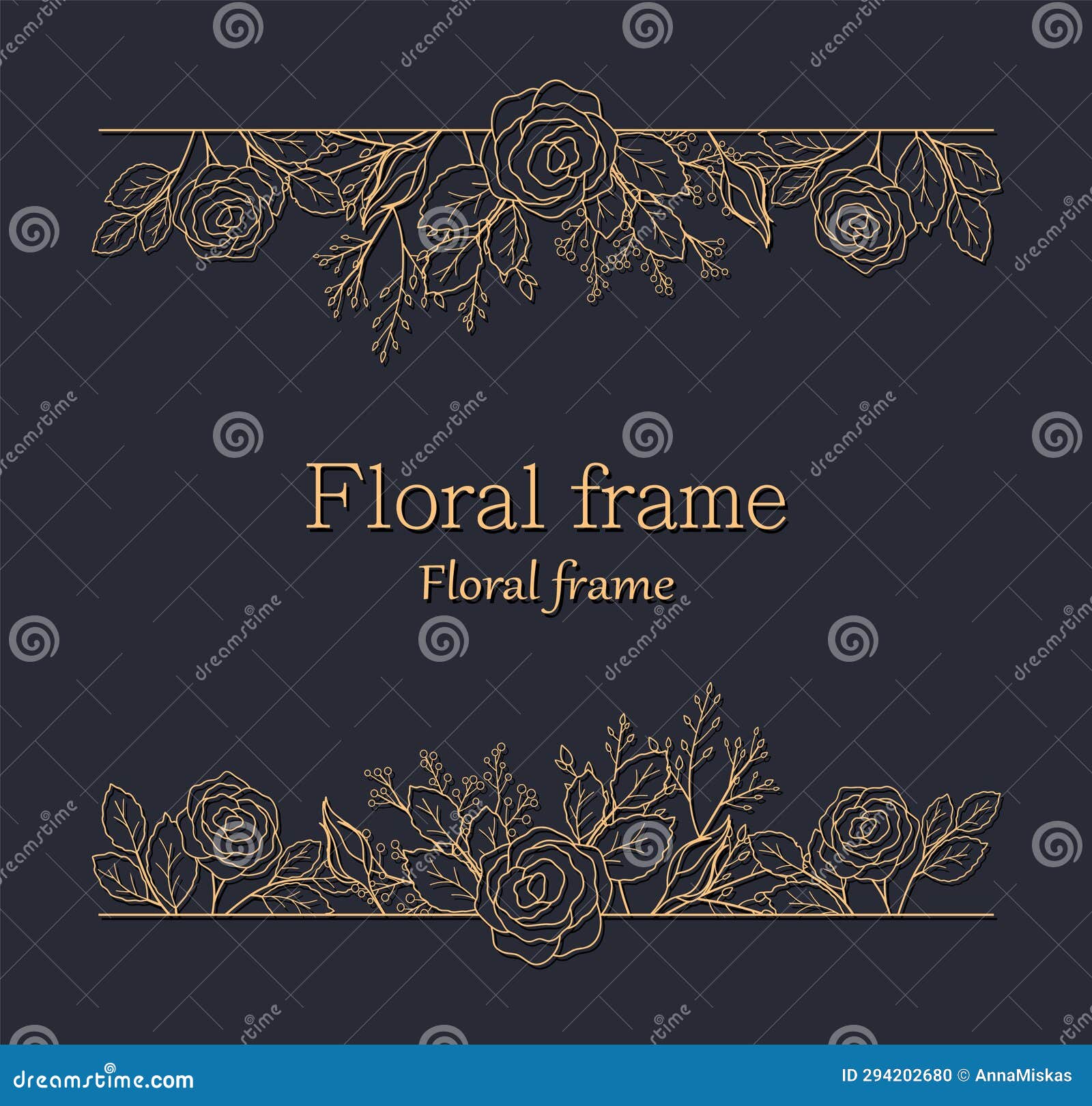Gold Floral Frame with Roses, Gold Design with Flowers. Stock Vector ...
