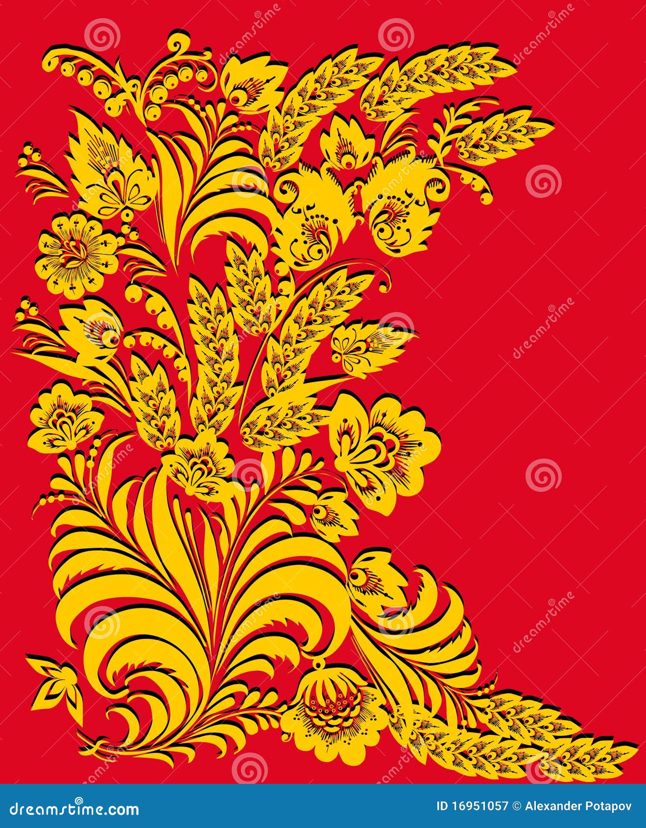 Gold floral pattern on red stock vector. Illustration of abstract ...