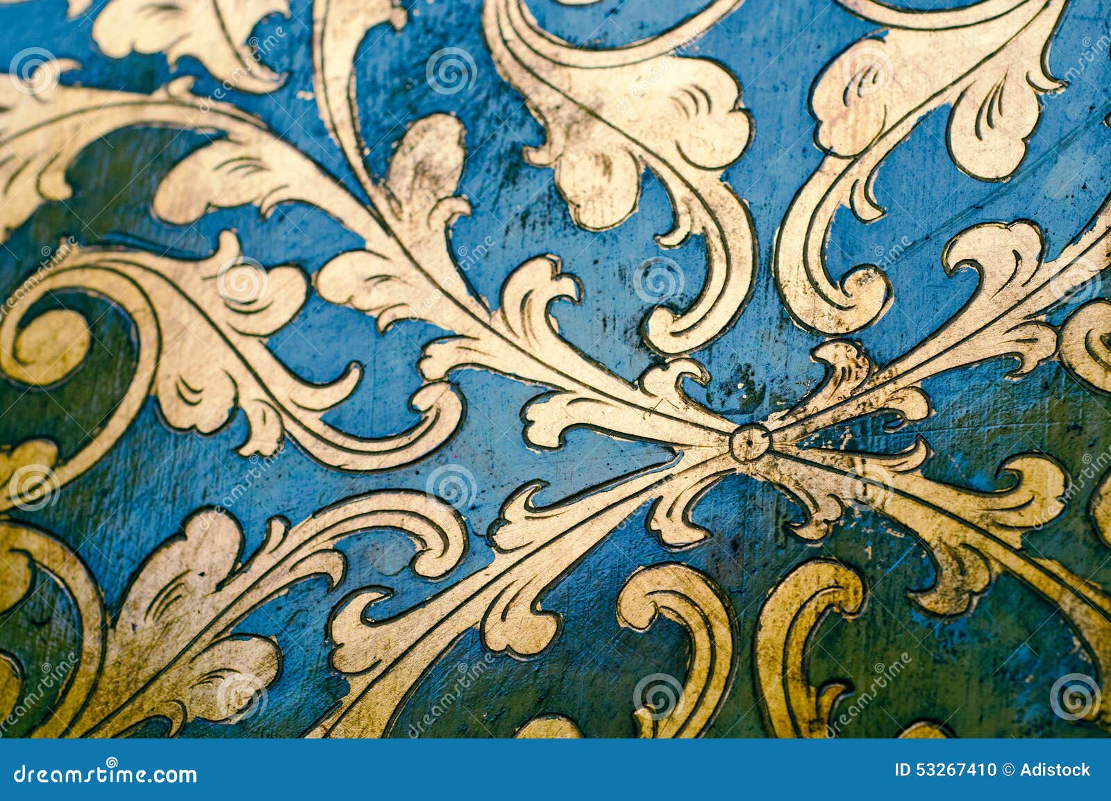 Gold Flourish Design. Blue Background Stock Photo - Image of decorative ...