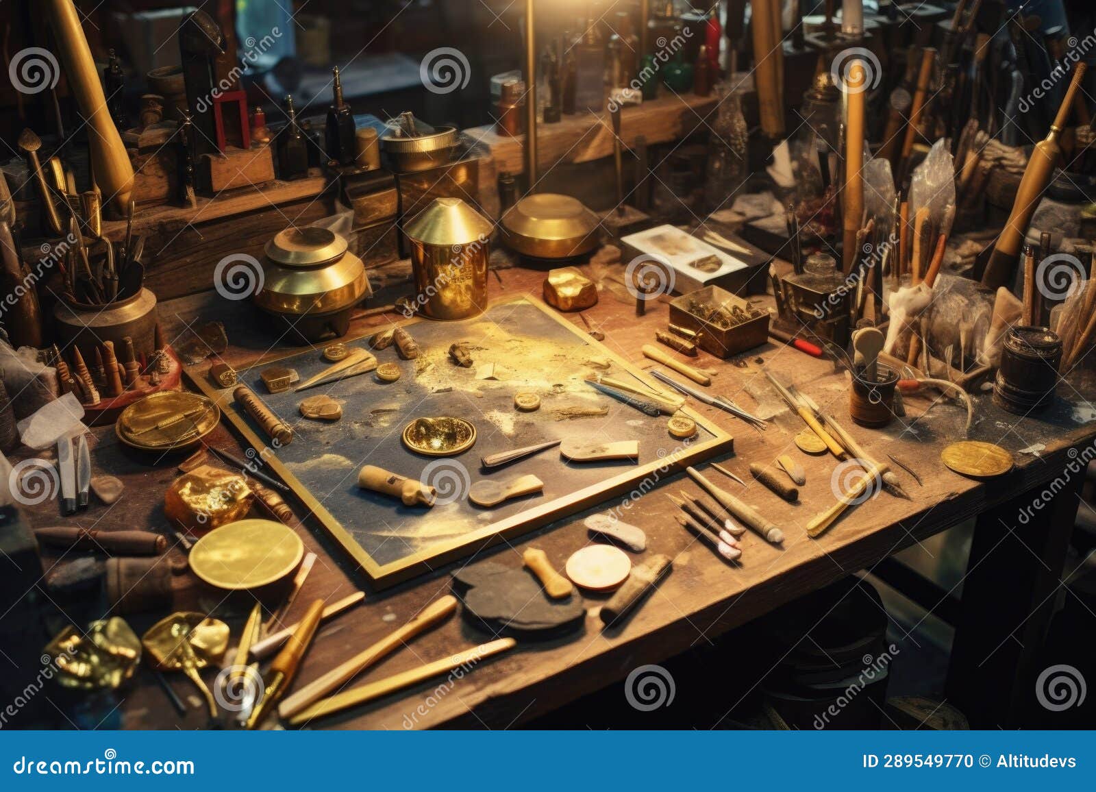 Gold Foil Beating Tools Arranged on Workspace Stock Photo - Image of ...