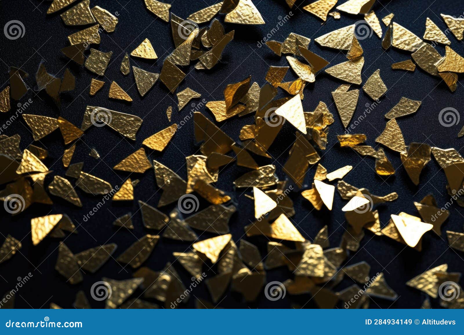 Gold Foil Flakes Scattered on Dark Background Stock Illustration ...