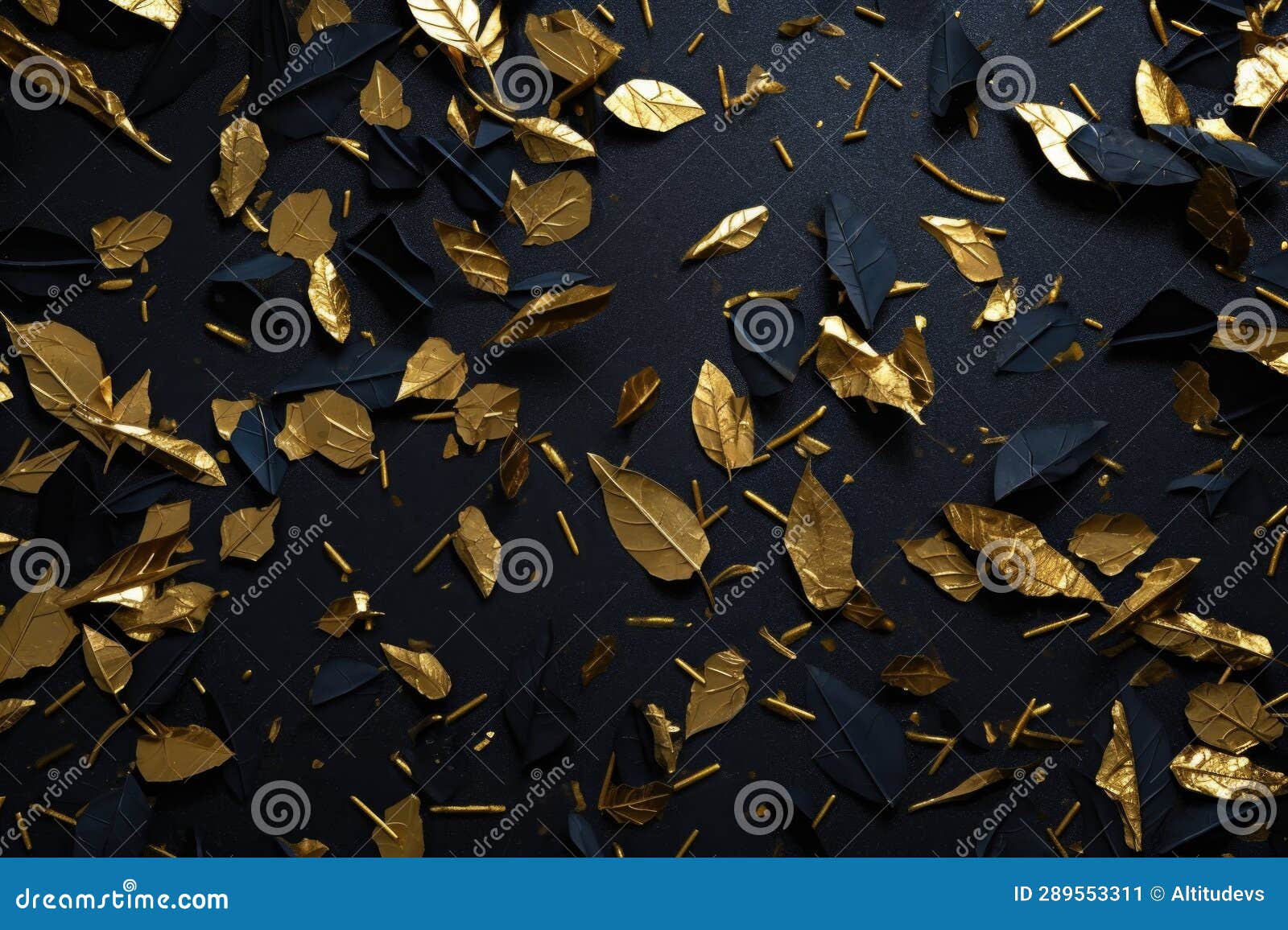 Gold Foil Flakes Scattered on Dark Background Stock Image - Image of ...