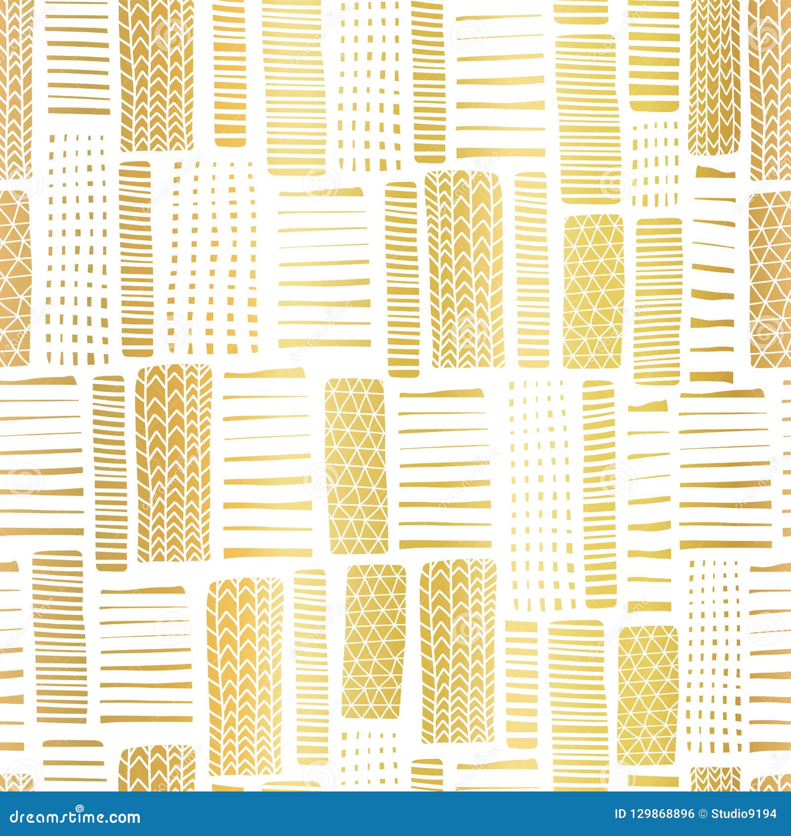 Gold Foil Textured Rectangle Seamless Vector Pattern. Hand Drawn Golden ...