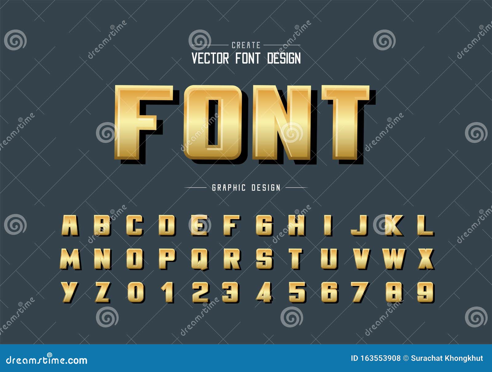 Gold Font And Bold Alphabet Vector, Golden Writing Typeface And Number ...