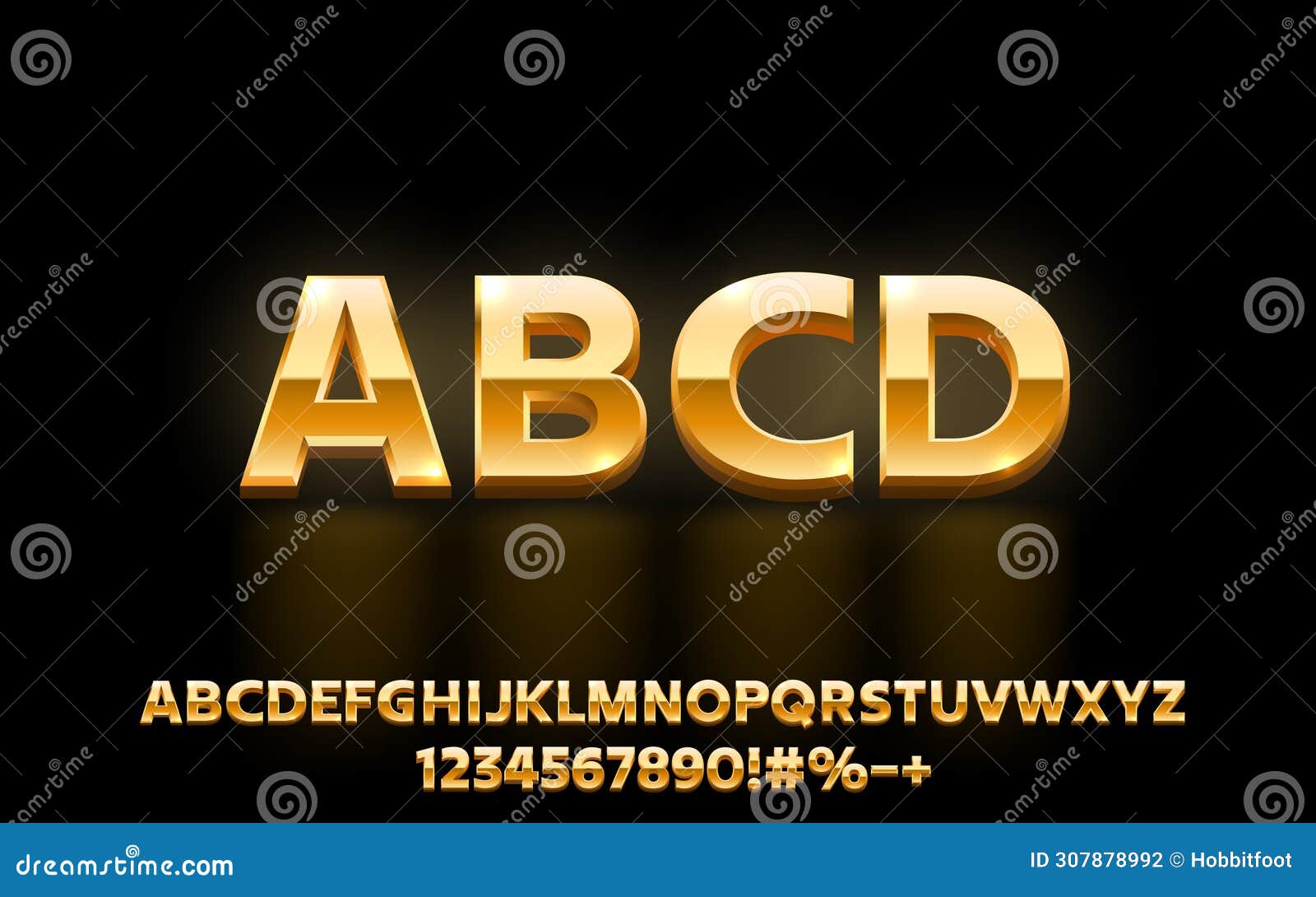 Gold Font Set Collection, Letters and Numbers Symbol. Vector Stock ...