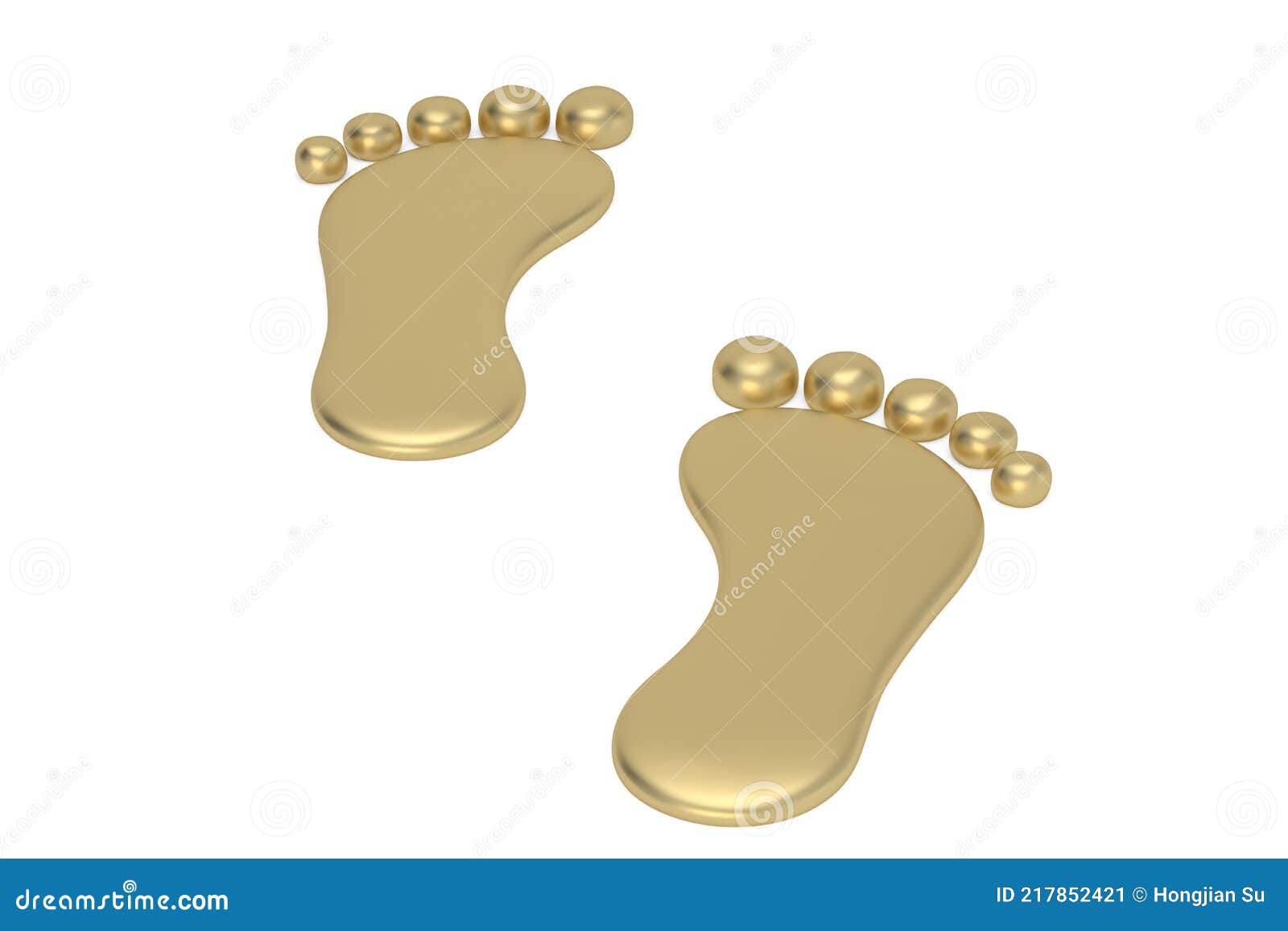 Gold Footprint on White Background. 3D Rendering Stock Illustration ...