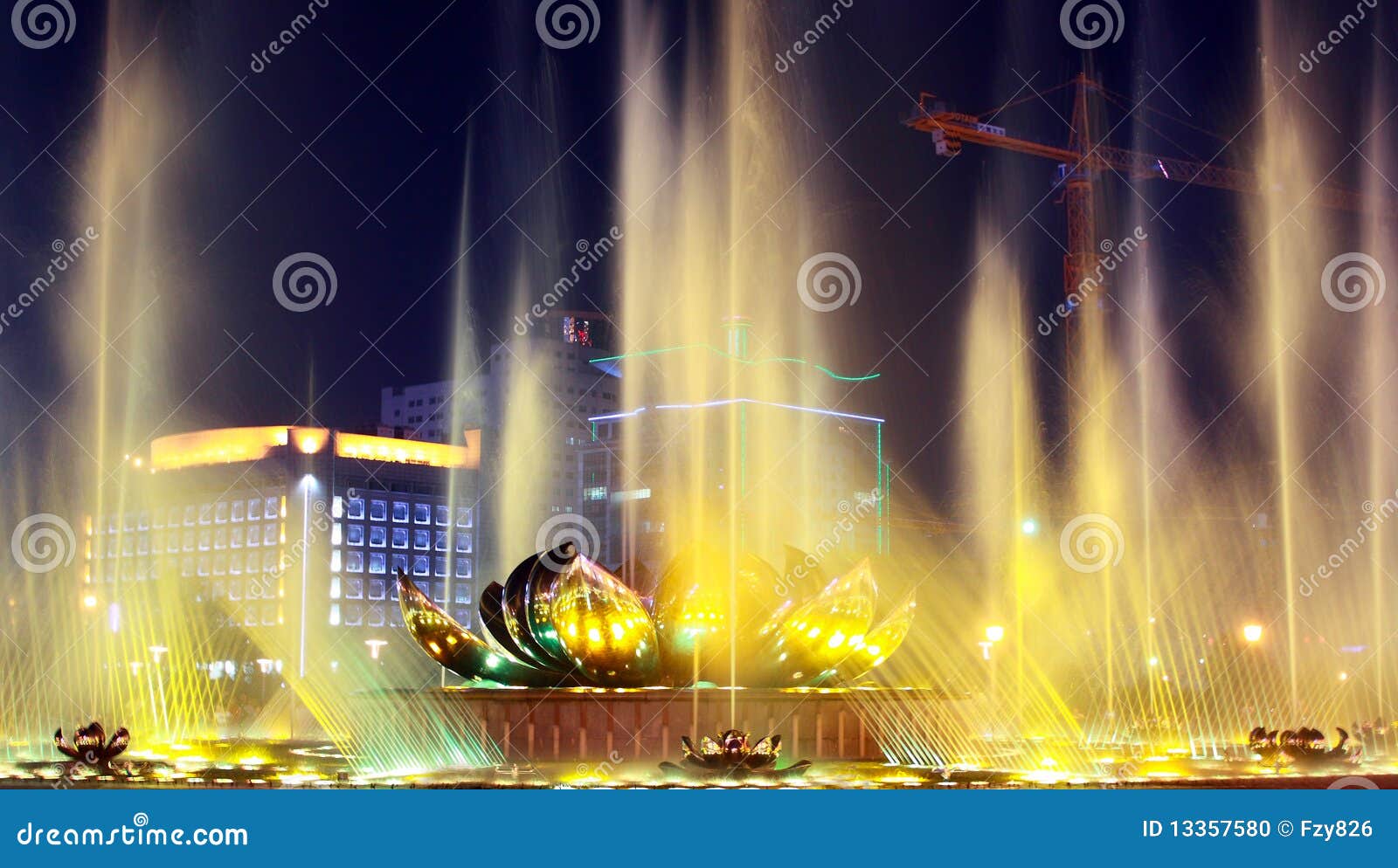 Gold fountain stock photo. Image of city, evening, night - 13357580