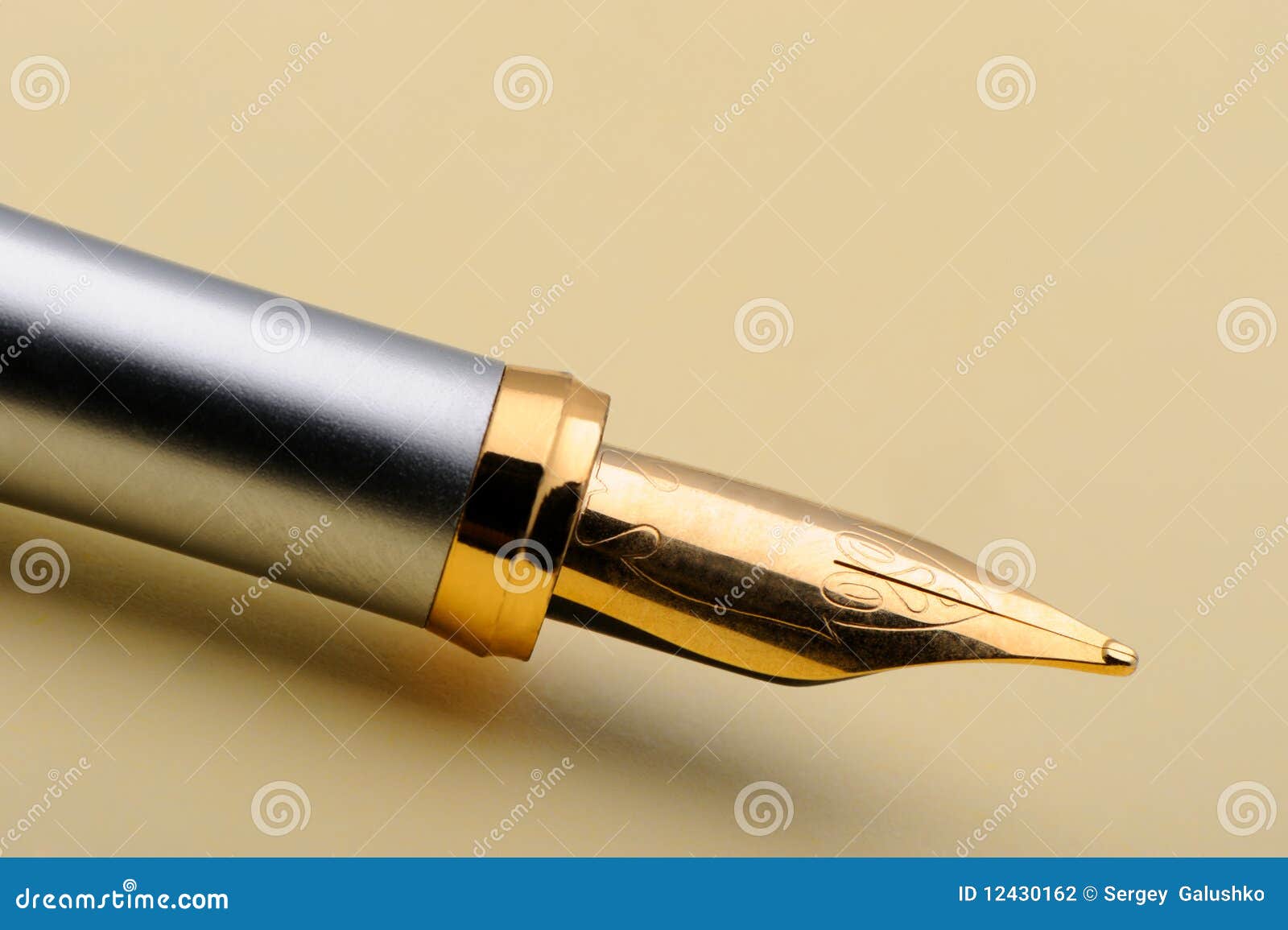 Gold fountain pen closeup stock photo. Image of property - 12430162