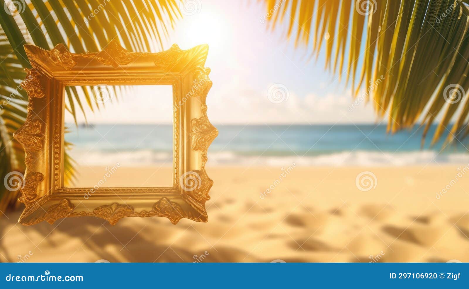Gold Frame on a Beach with Palm Trees Stock Illustration - Illustration ...
