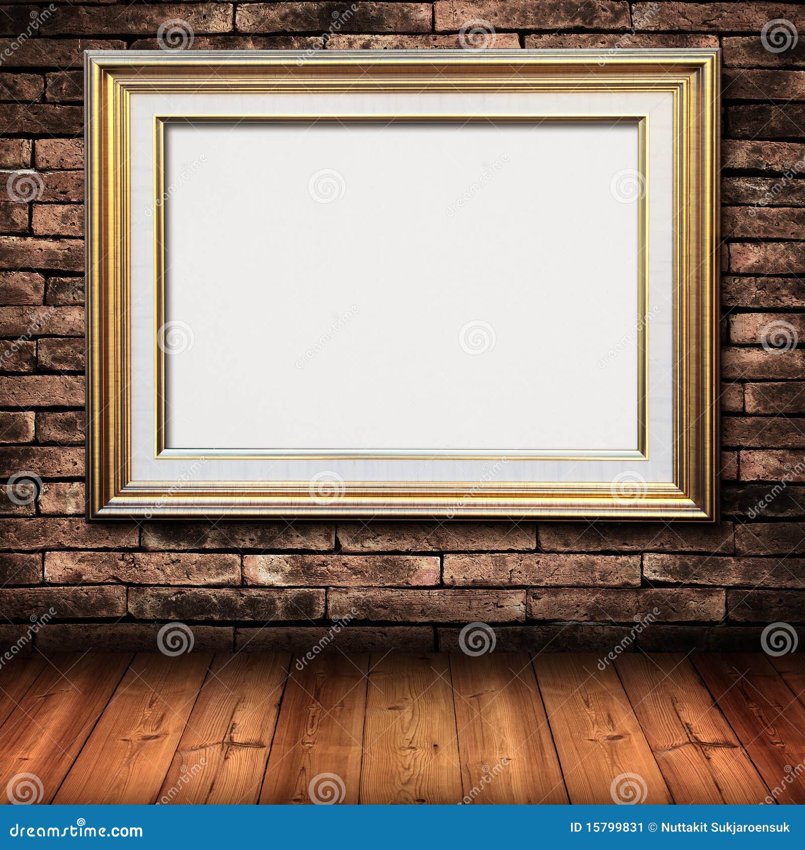 Gold frame on brick wall stock image. Image of retro - 15799831