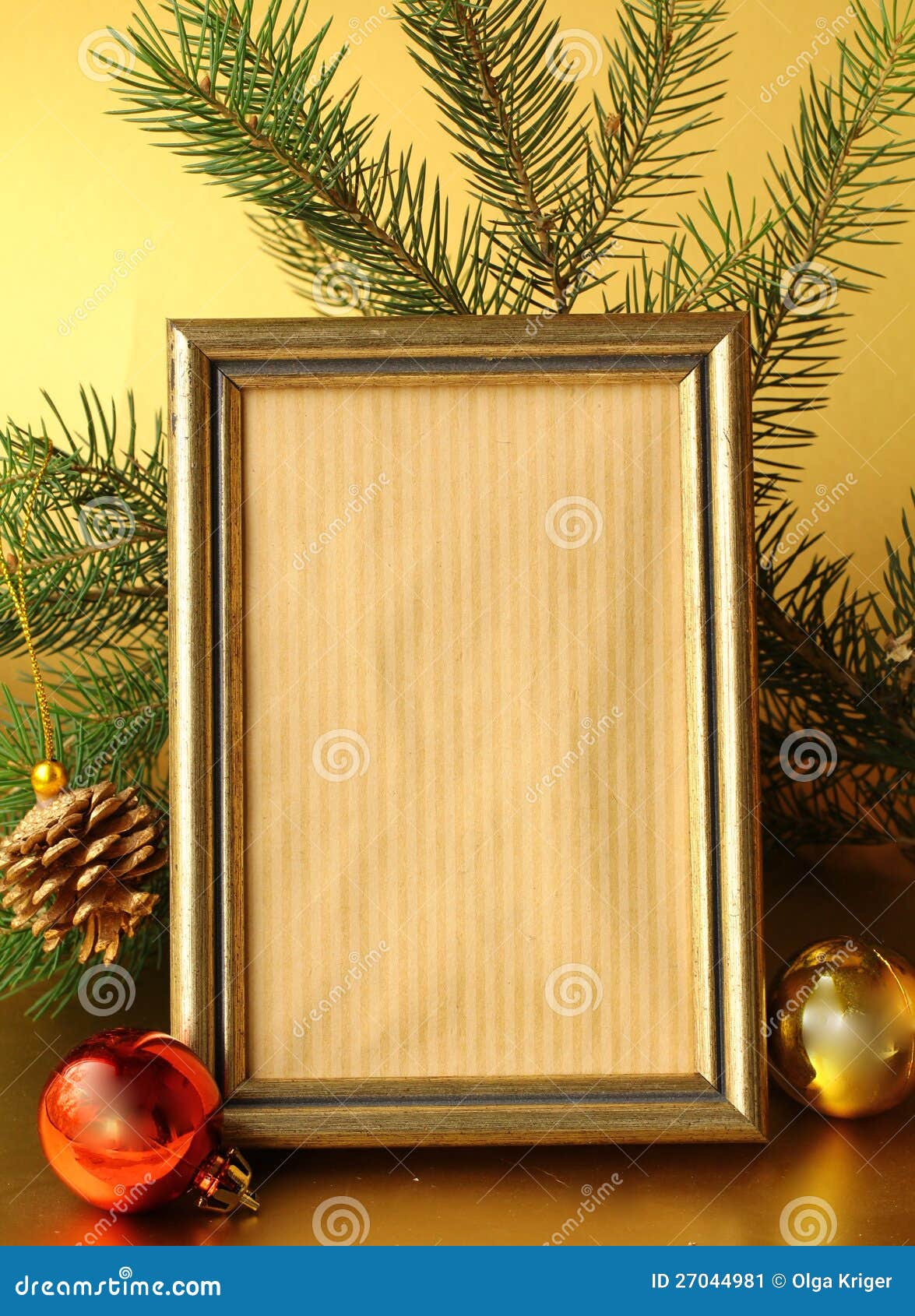 Gold Frame and Christmas Decorations Stock Image - Image of shiny ...