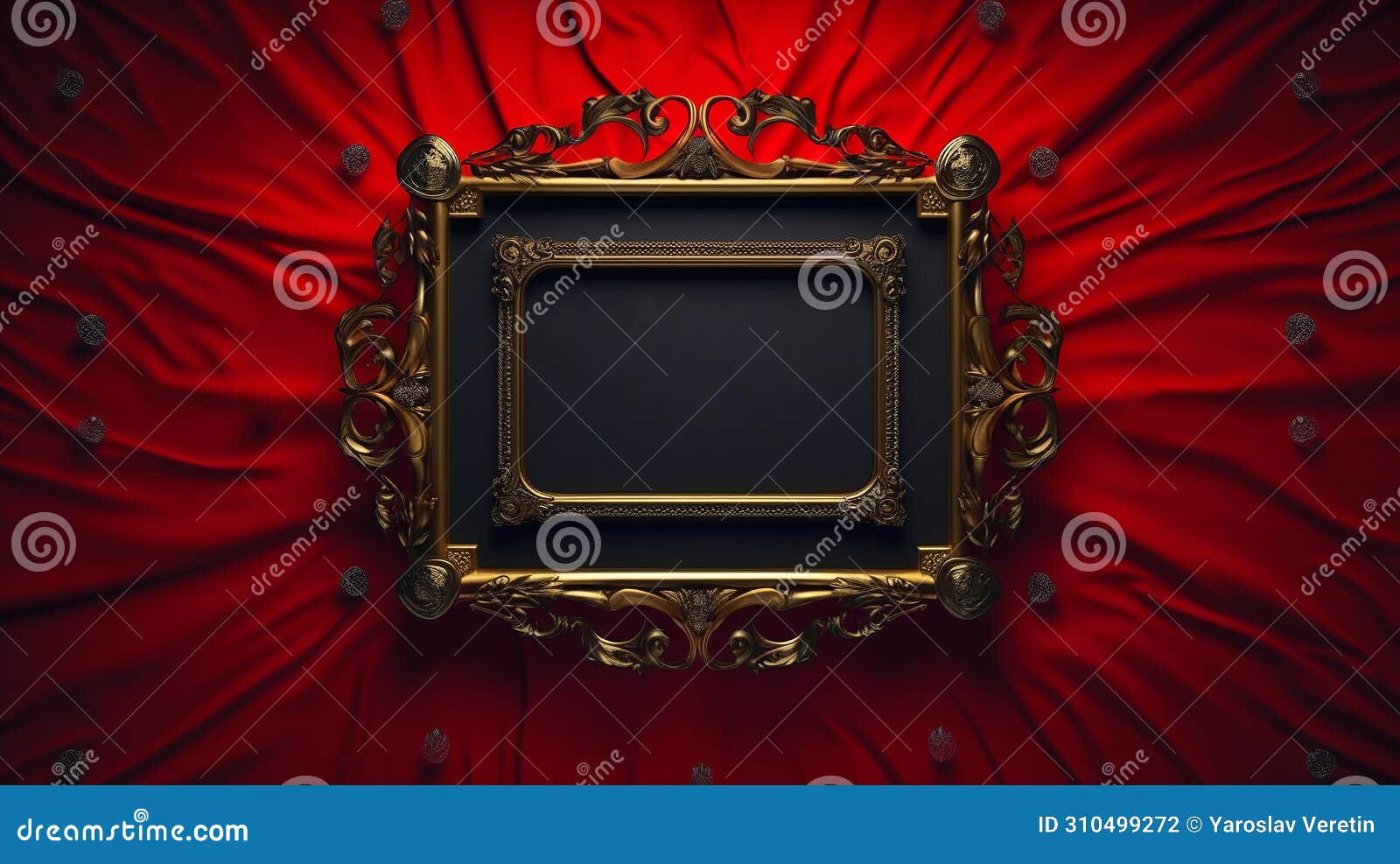 A Gold Frame Contrasts with a Rich Red Velvet Backdrop, Creating an ...