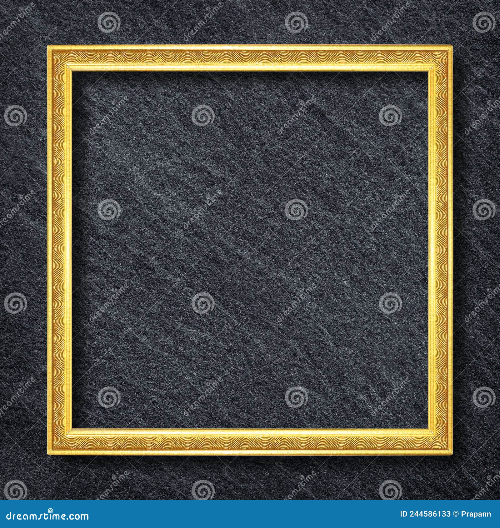 A Gold Frame on Dark Grey Black Slate Background or Texture Stock Image ...