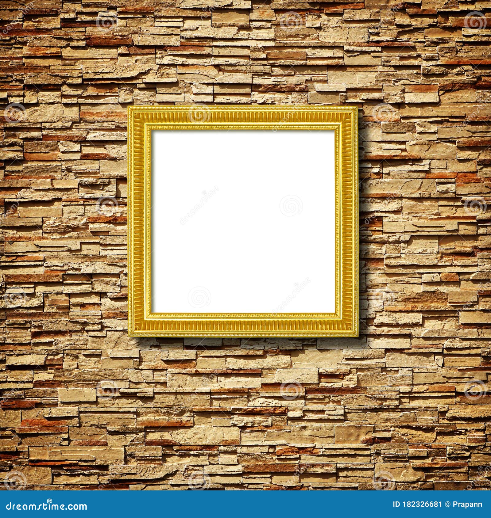 The Gold Frame on Decorative Slate Stone Wall Background Stock Image ...