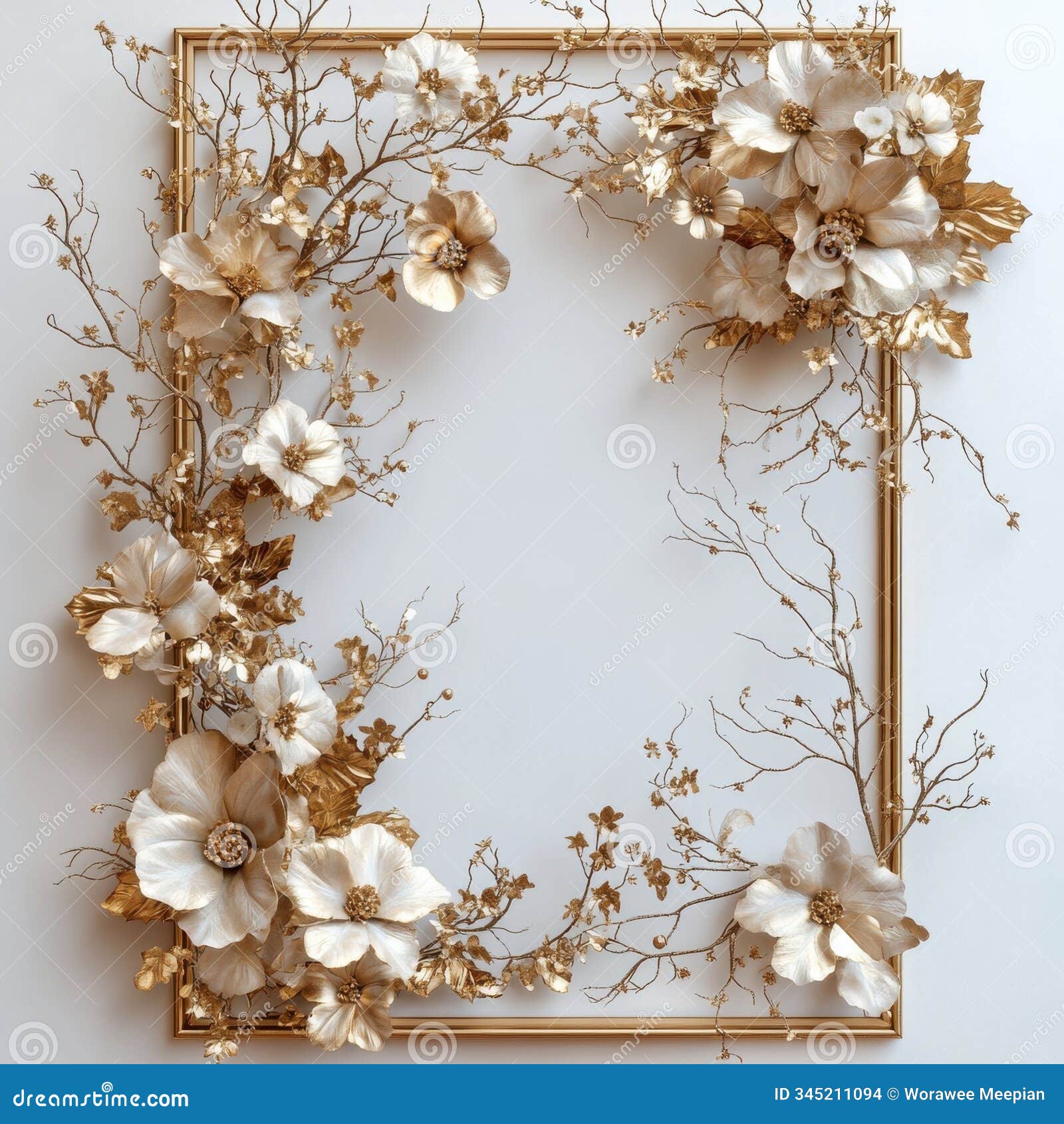 A Gold Frame with Flowers and Branches Stock Photo - Image of ...