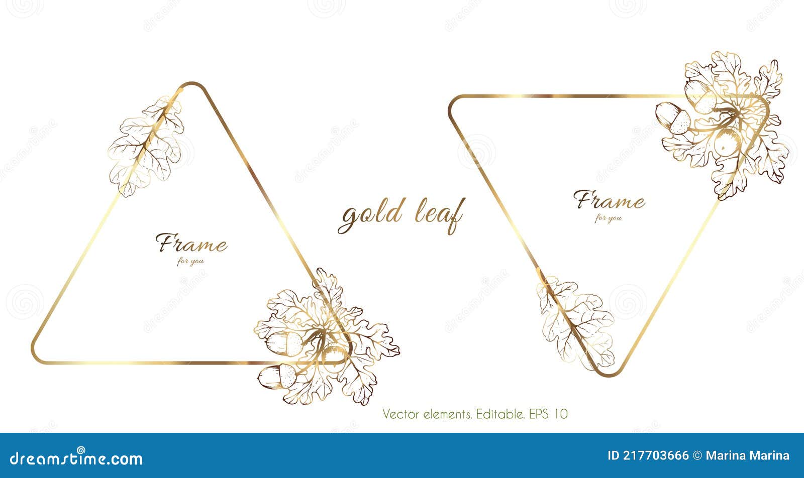 Gold Frame. Invitation Card with Golden Oak Branches. Gold Outline ...