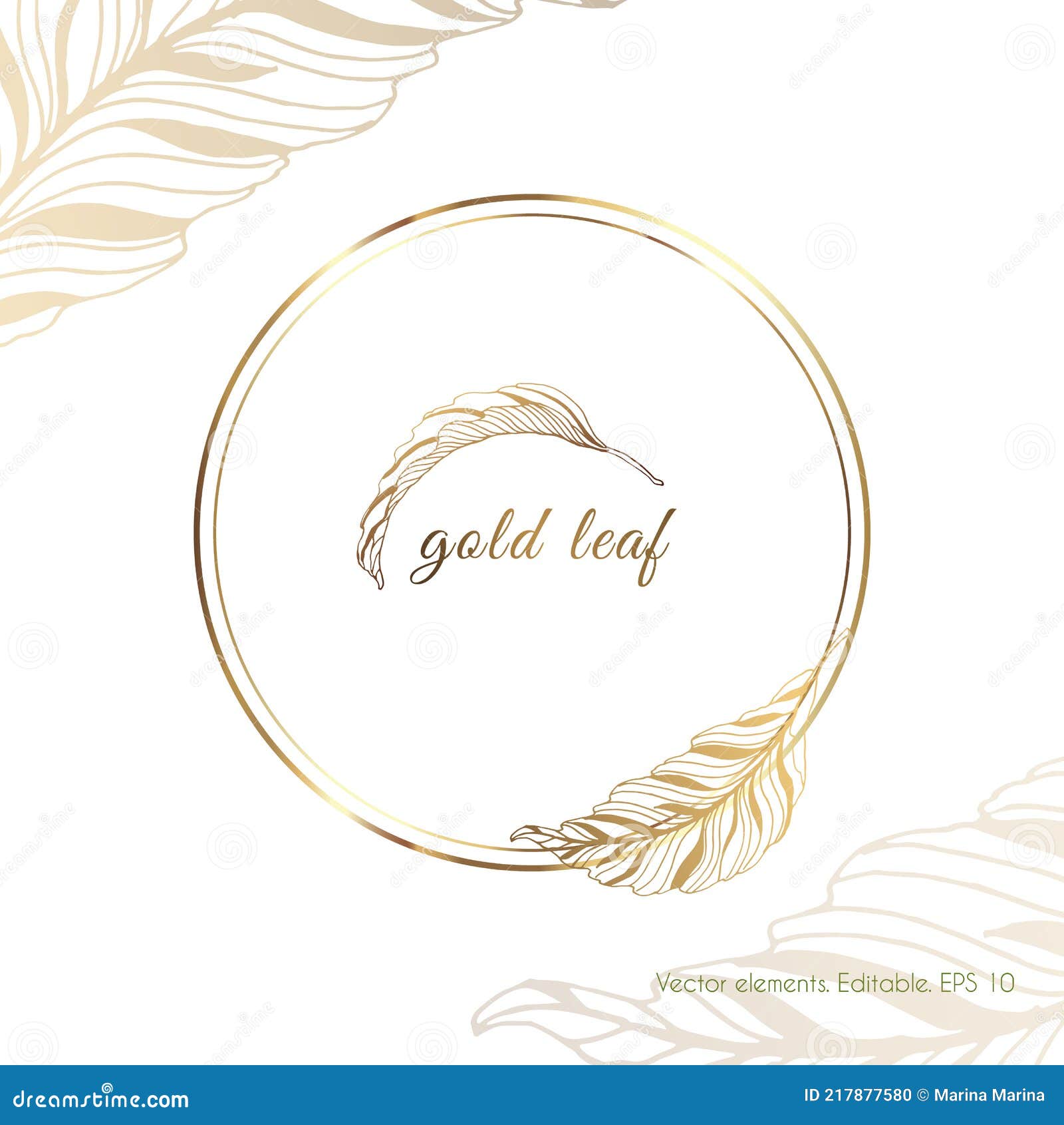 Gold Frame. Invitation Card with Gold Leaves. Geometric Round Frame on ...