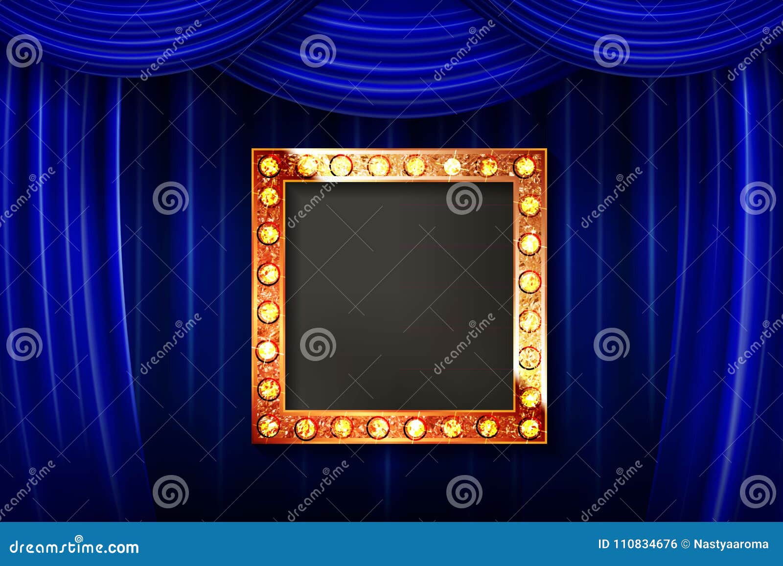Gold Frame with Light Bulbs Stock Illustration - Illustration of neon ...