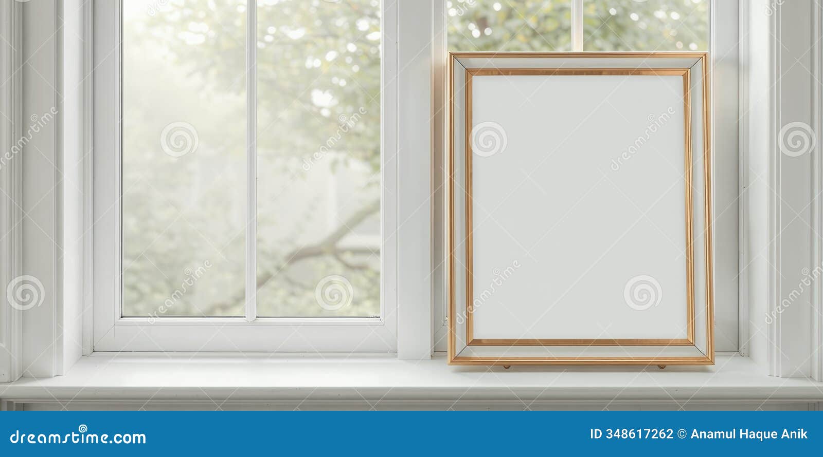 A Gold Frame Sits on a Window Sill Stock Illustration - Illustration of ...