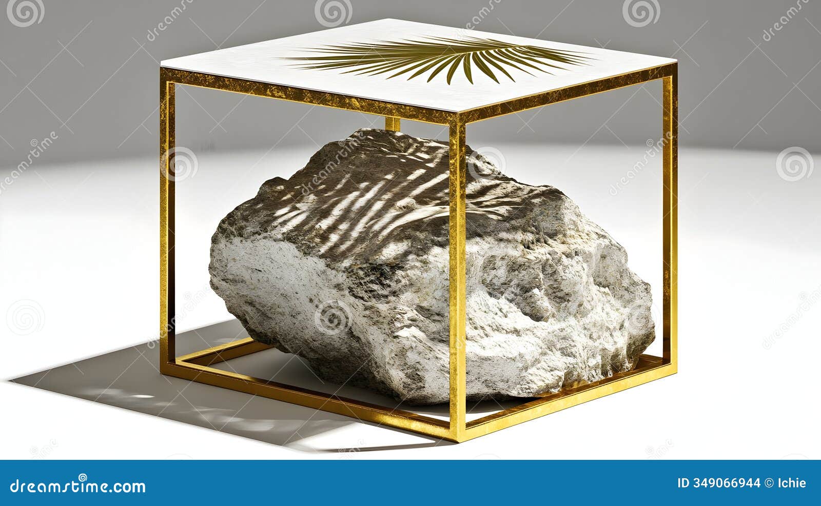 Gold Frame Table with Rock and Palm Leaf Illustration Stock ...