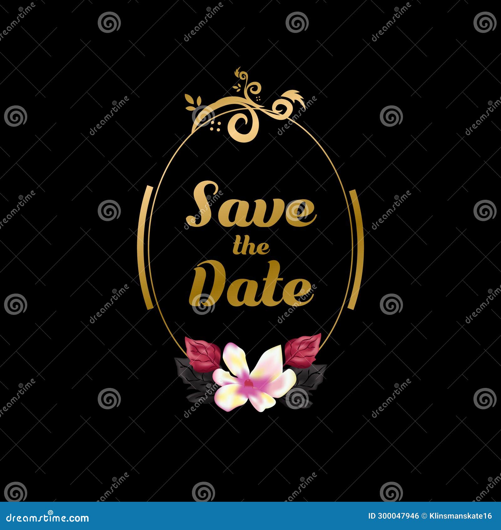 Gold Frame Wedding with Realistic Floral Design Illustration Stock ...