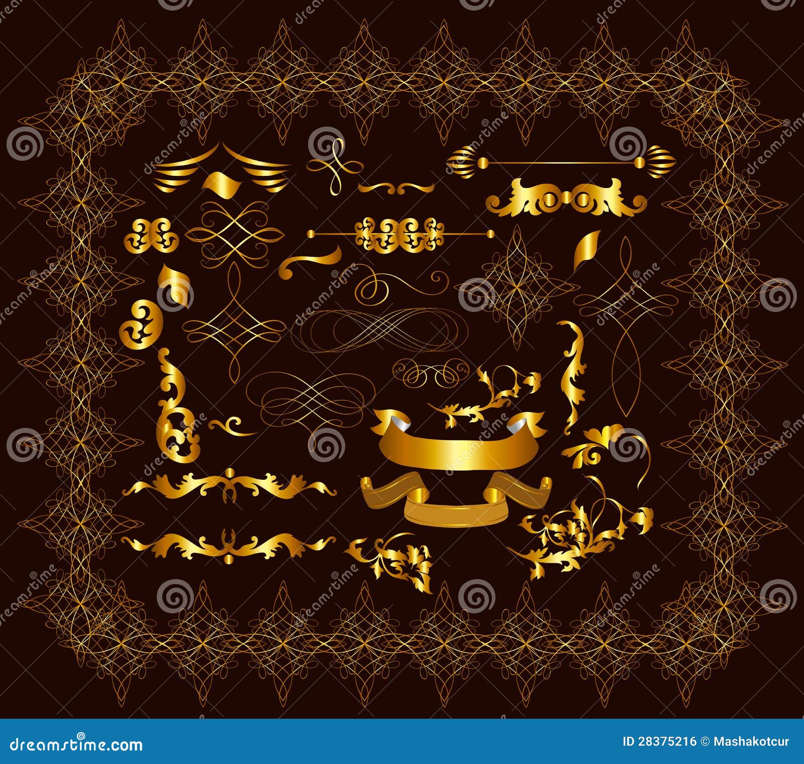 Gold-framed Calligraphic Decorative Elements for Luxury Design Stock ...