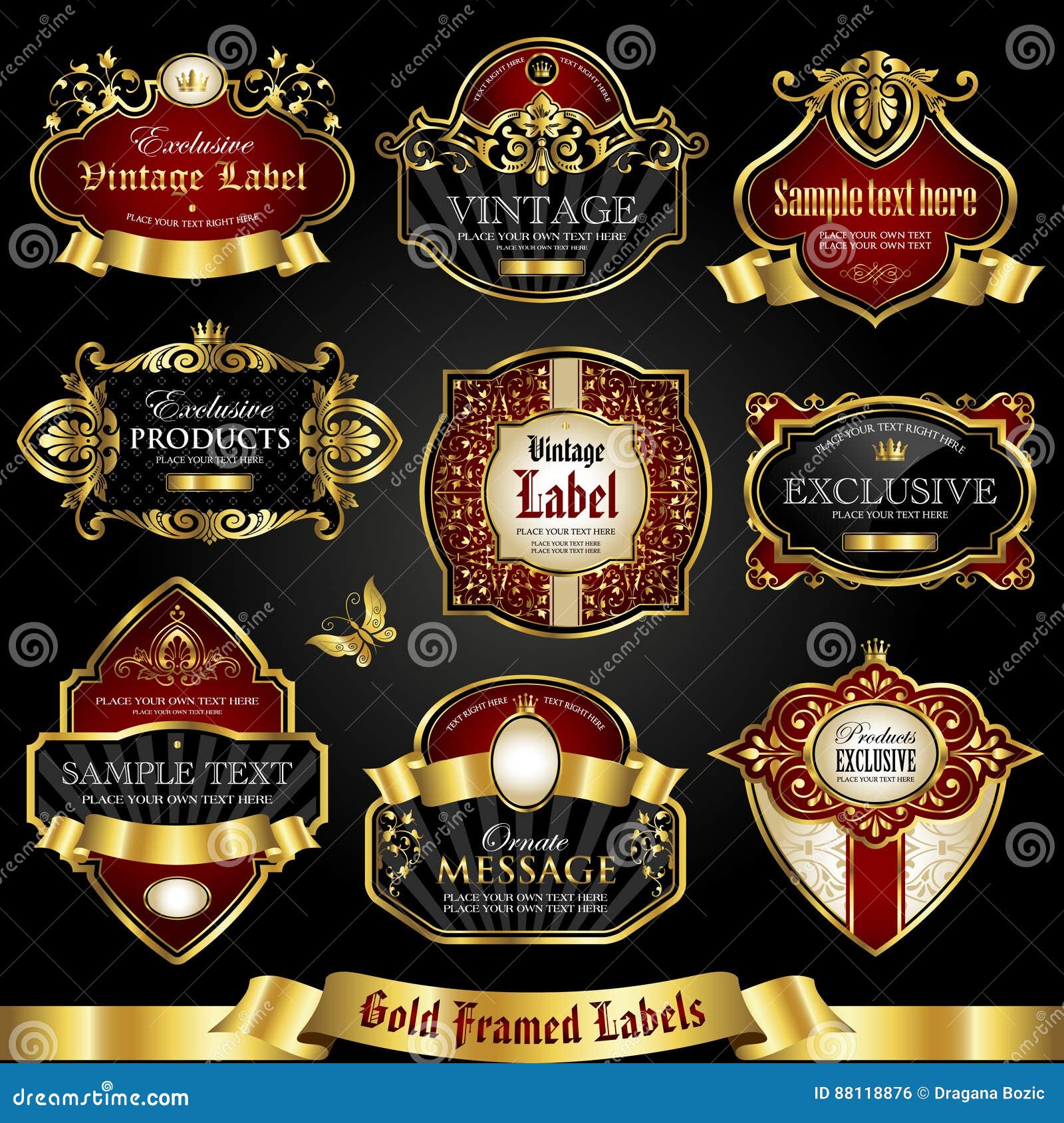 Gold-framed Colorful Labels - Vector Set Stock Vector - Illustration of ...