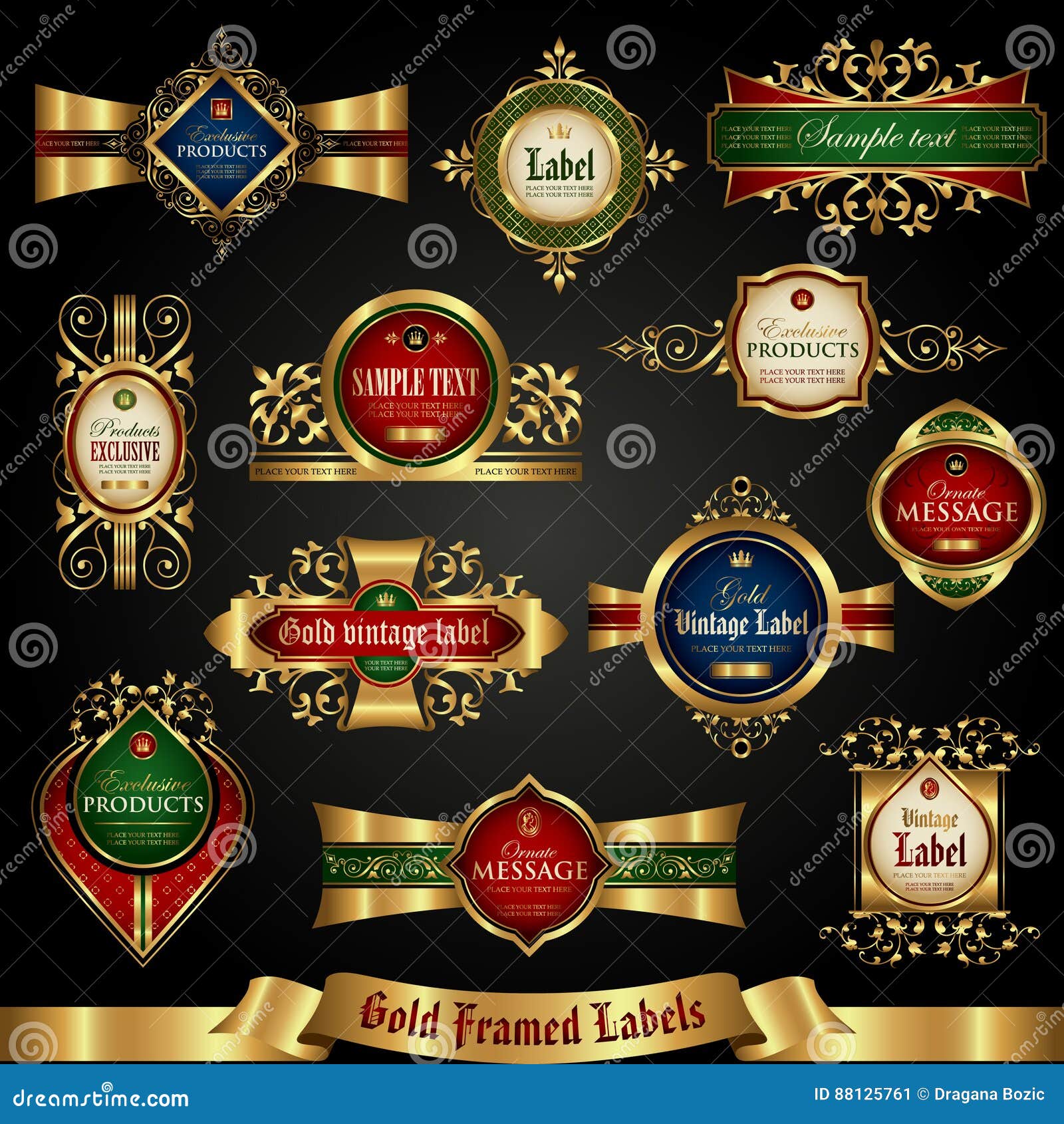 Gold-framed Colorful Labels - Vector Set Stock Vector - Illustration of ...