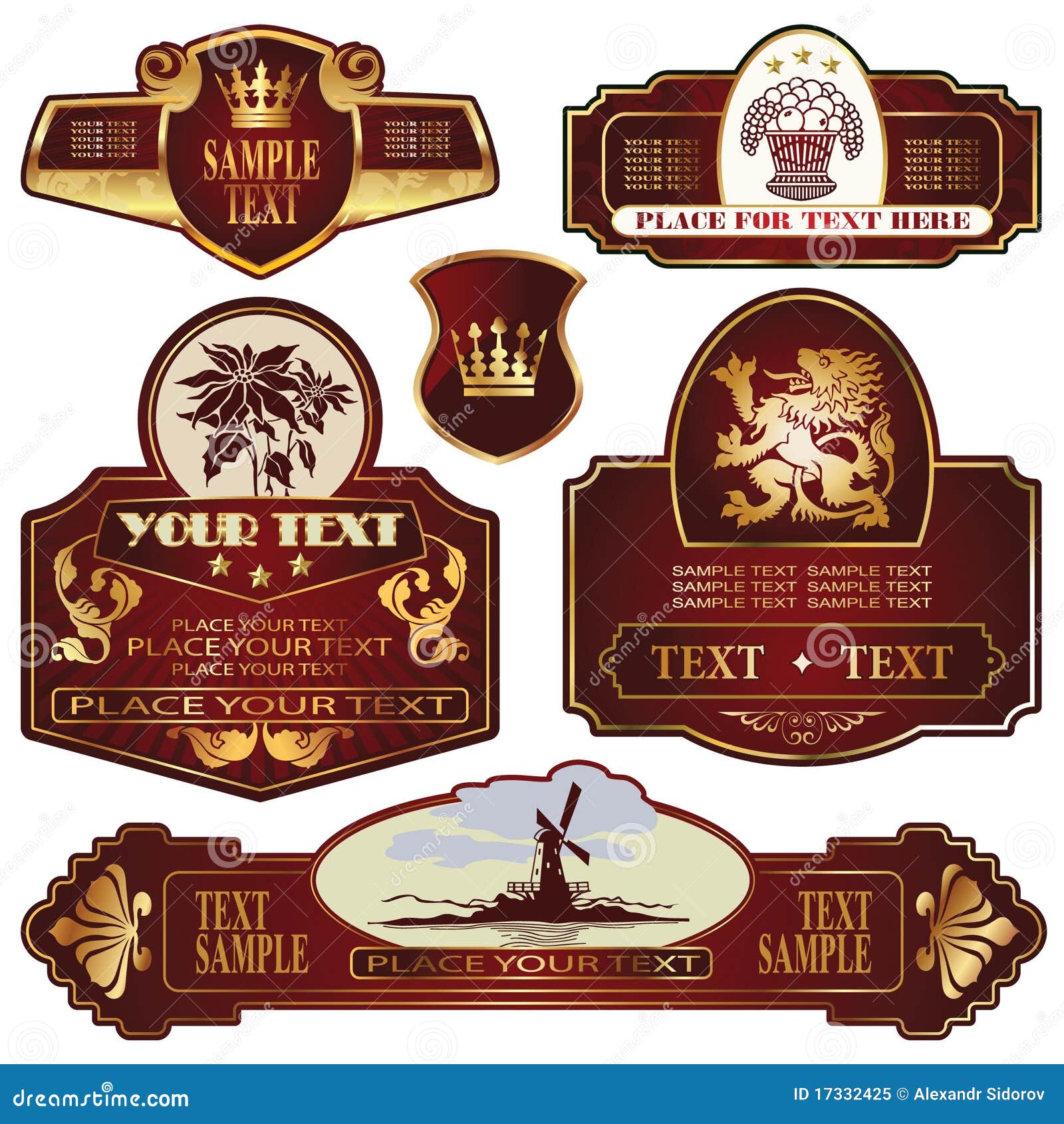Gold-framed Labels on Different Topics Stock Vector - Illustration of ...