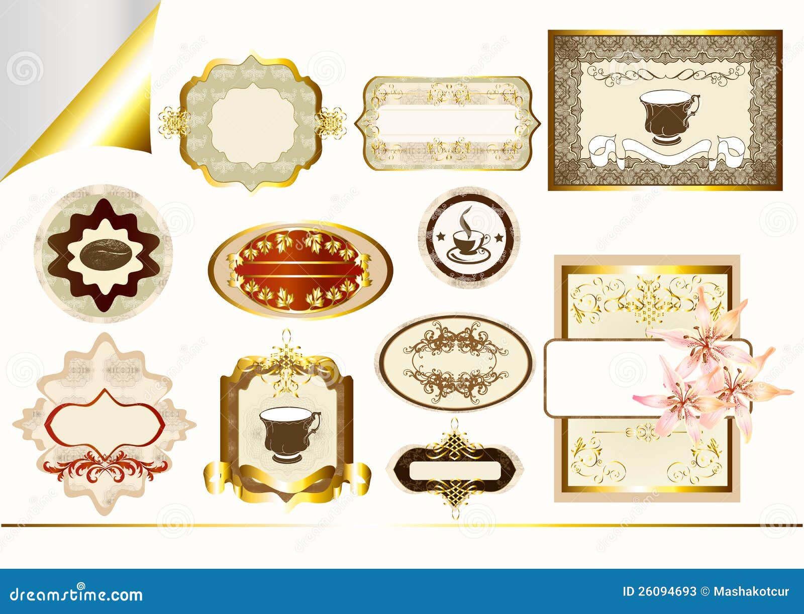 Gold-framed Labels in Pastel Color Design Stock Vector - Illustration ...