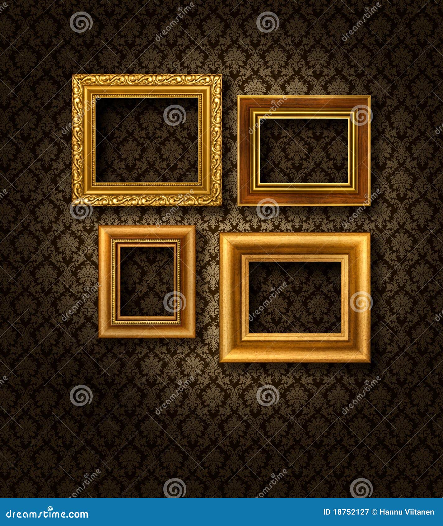 Gold frames damask wall stock illustration. Illustration of yellow ...