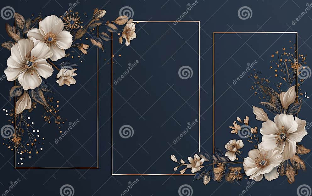 Artistic Floral Frames on Deep Blue Ai Generated Stock Photo - Image of ...